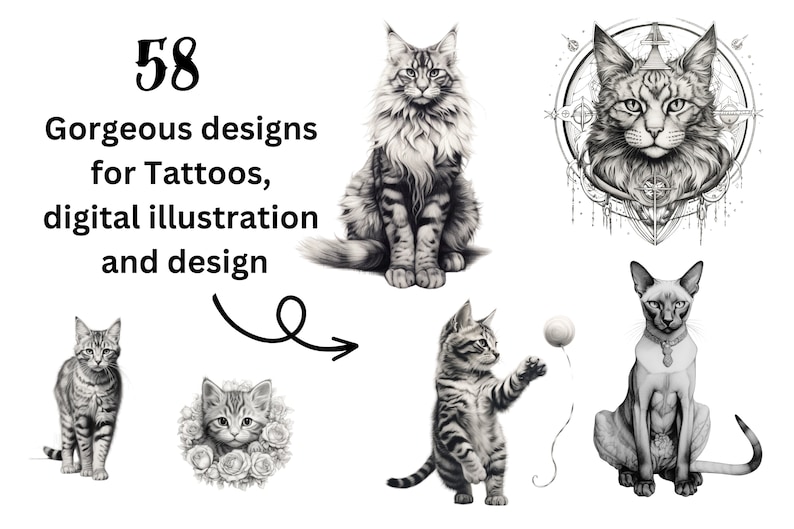 Cat Digital Stamp, Digital Cat Stamps, PNG, Digital Stamp, Digi Stamp ...