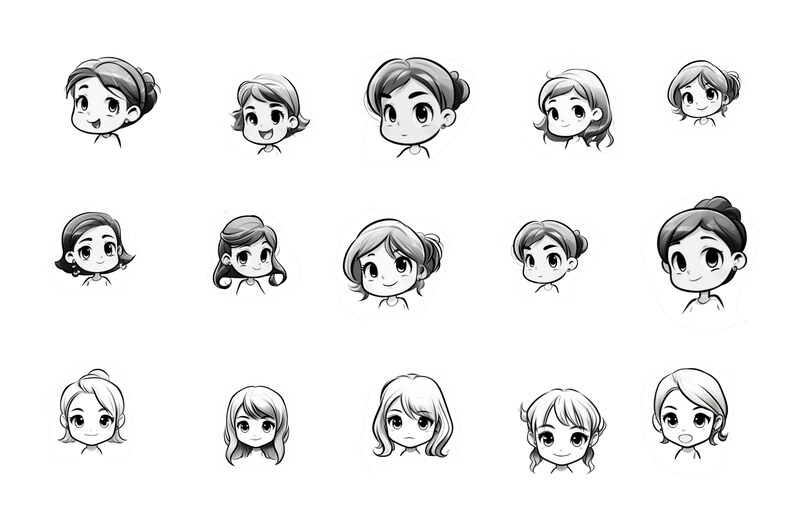 30 Chibi Heads for Procreate, Chibi Faces, Chibi Hair, Chibi Procreate ...