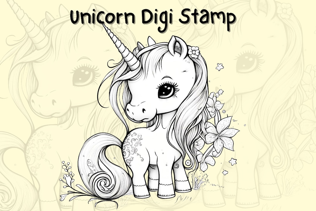 Digi Stamp Unicorn, Digi Stamp, Cute Unicorn, Procreate Stamps, Digital ...