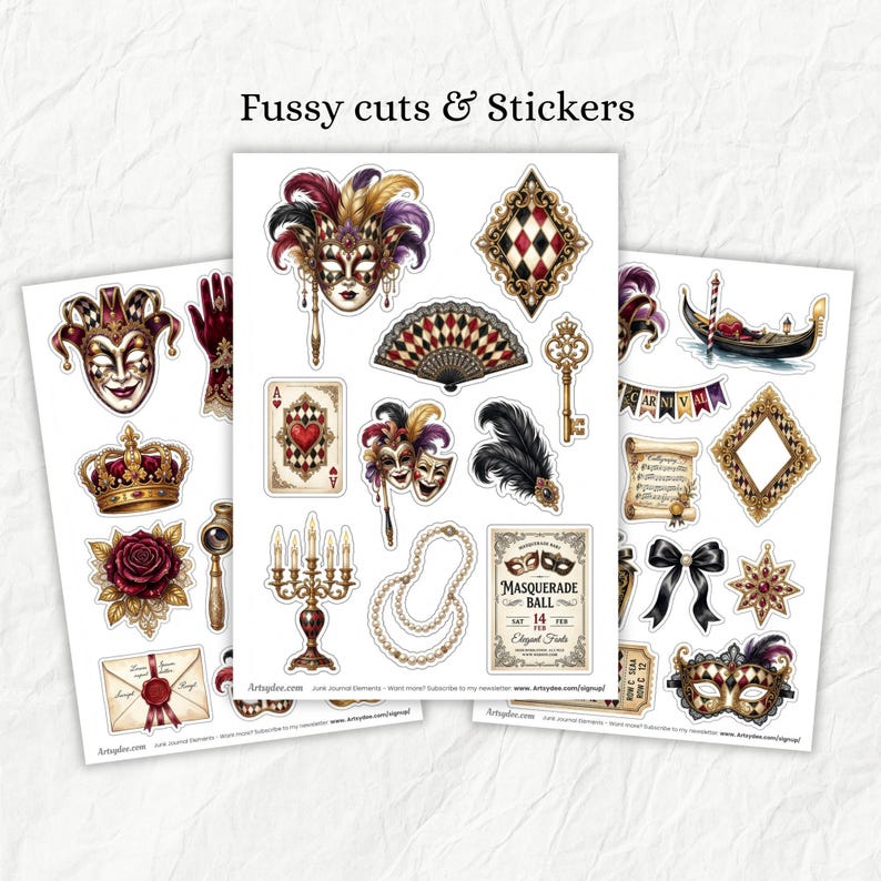 Harlequin Masquerade Junk Journal Kit Printable | 90 Pages Venetian ...