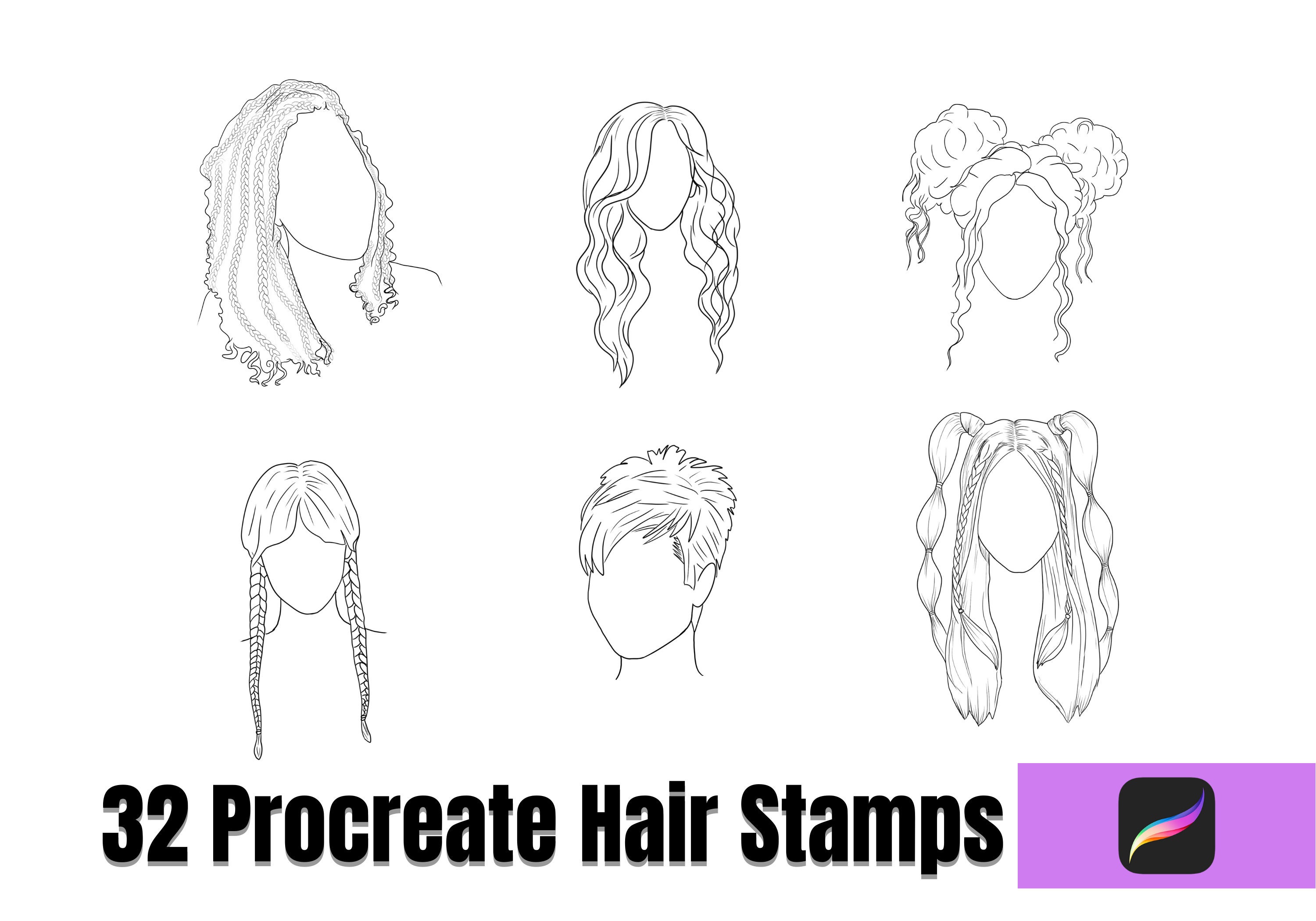 32 Procreate Hair Stamps, Procreate Hair Brushes, Procreate Wavy Hair ...