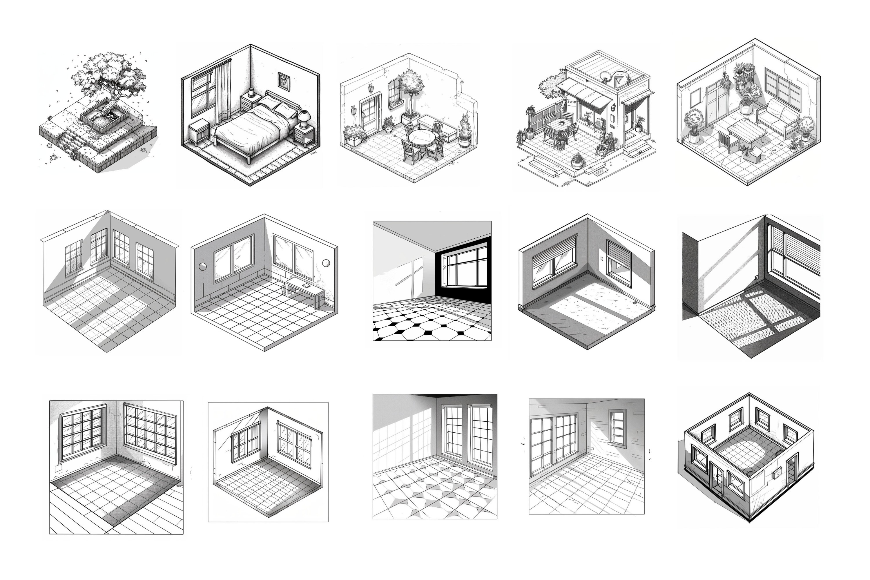 Isometric Procreate, Isometric Rooms, Isometric Procreate Stamps, Rooms ...
