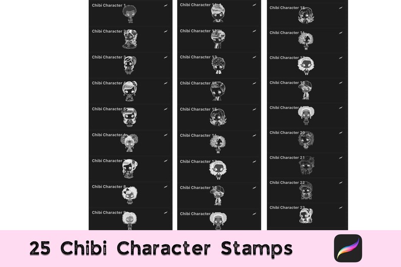 25 Chibi Stamps Procreate, Chibi Head Procreate, Procreate Stamps Chibi ...