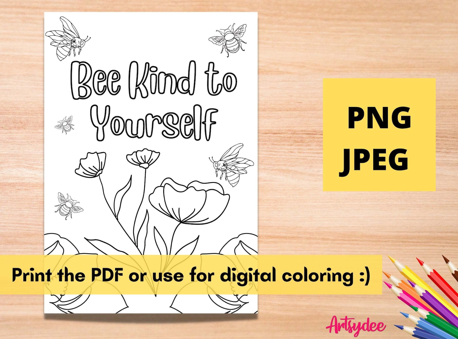 Bee Kind Bee Coloring Page Procreate Coloring Page Coloring - Etsy