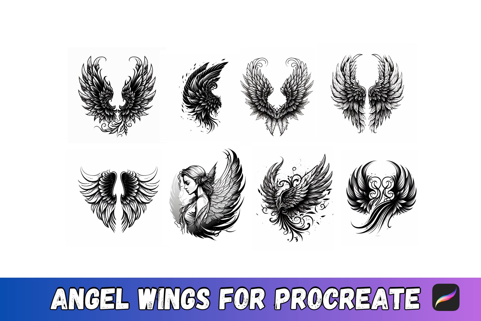 Angel Wings Stamps, Procreate Tattoo, Tattoo Stencil, Angel Wing ...