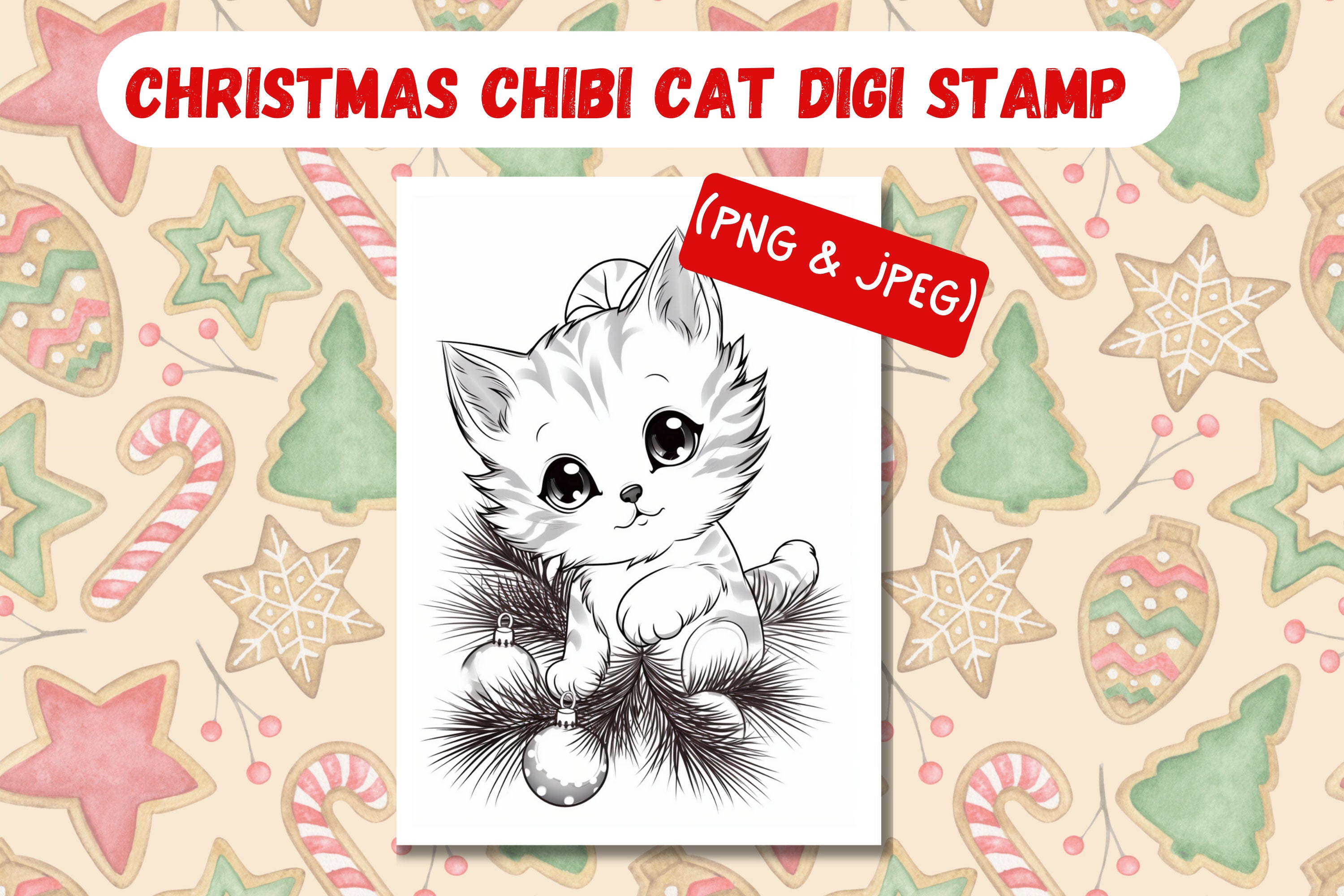 Christmas Chibi, Chibi Cat, Cute Chibi Cat, Digi Stamp, Card Making ...