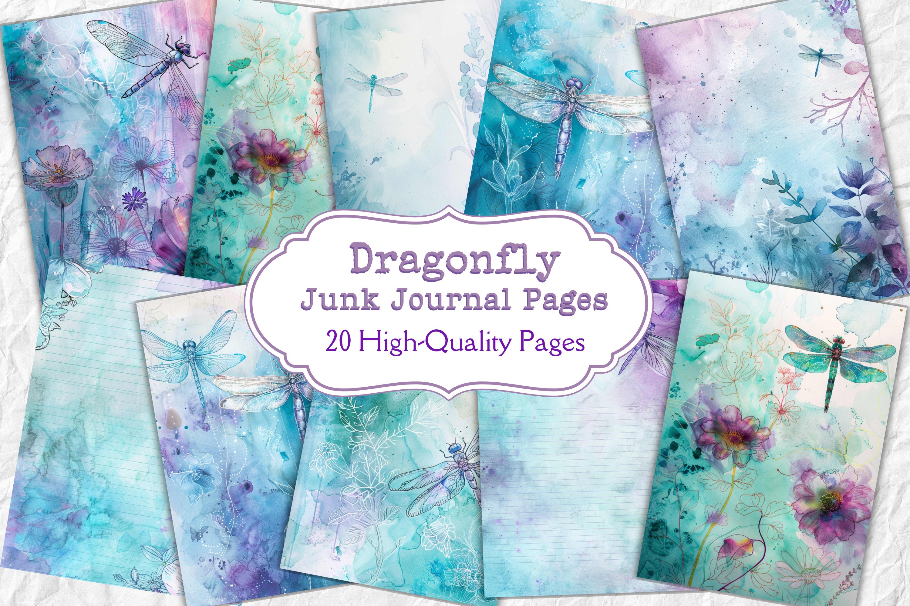 Dragonfly Junk Journal Paper, Dragonfly Journal Paper, Junk Journal Kit ...