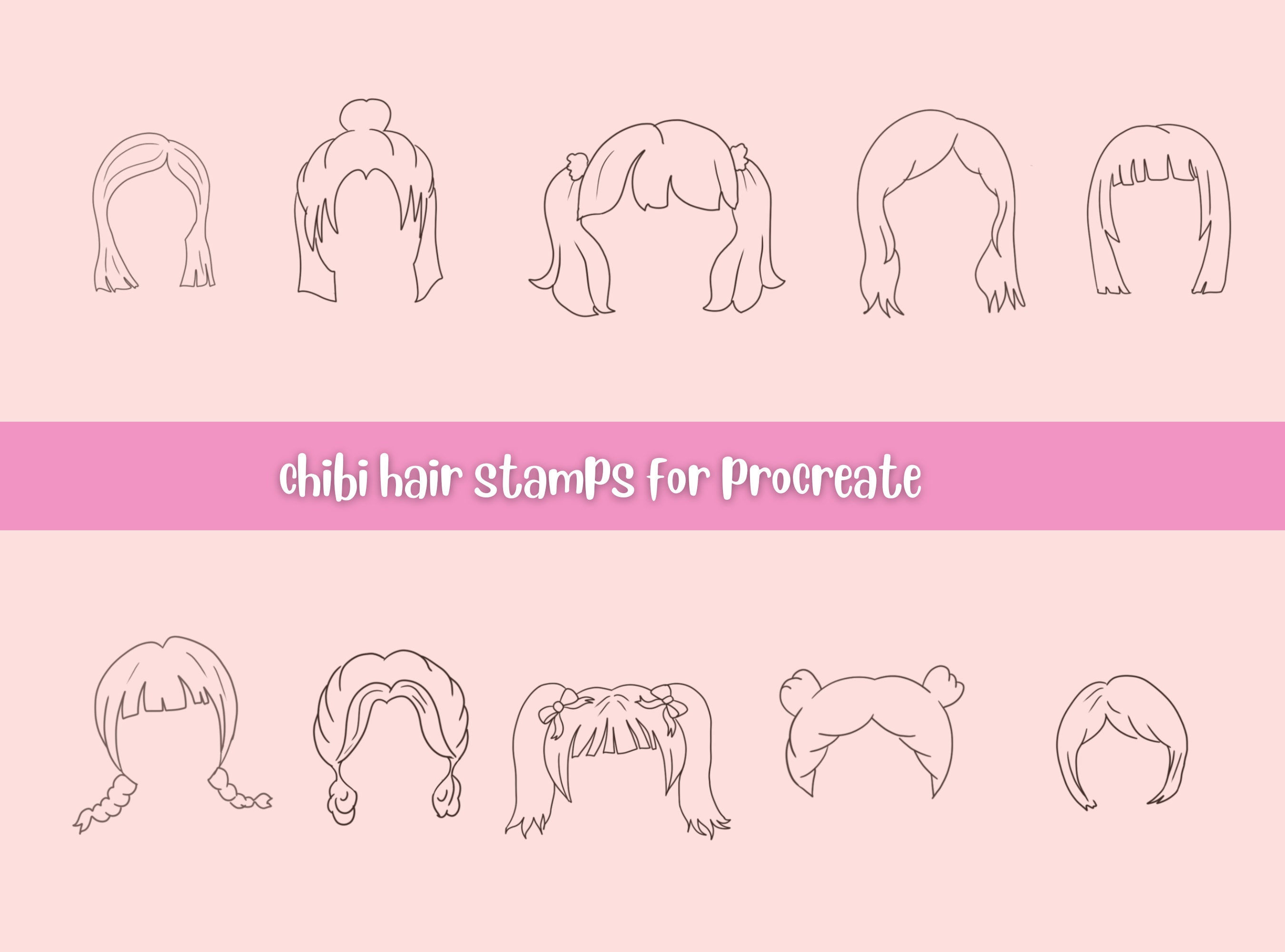 21 Chibi Hair Procreate Stamps, Chibi Stamps Procreate, Procreate Hair ...