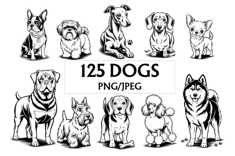 125 Dog Digital Stamps, Dogs PNG Bundle, Dogs Digi Stamps, Dogs Outline ...