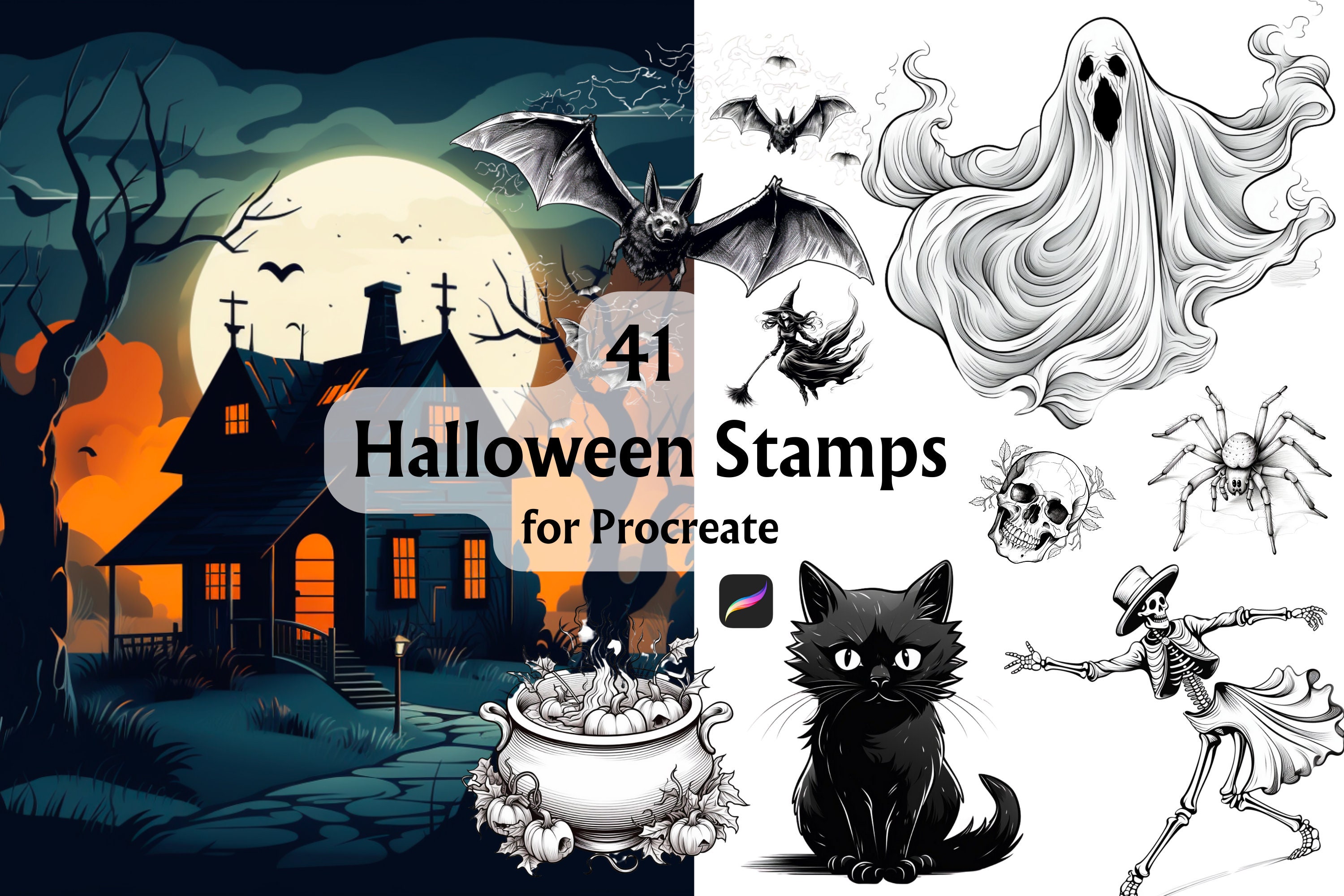 41 Halloween Stamps for Procreate, Procreate Stamps, Procreate Brushes ...