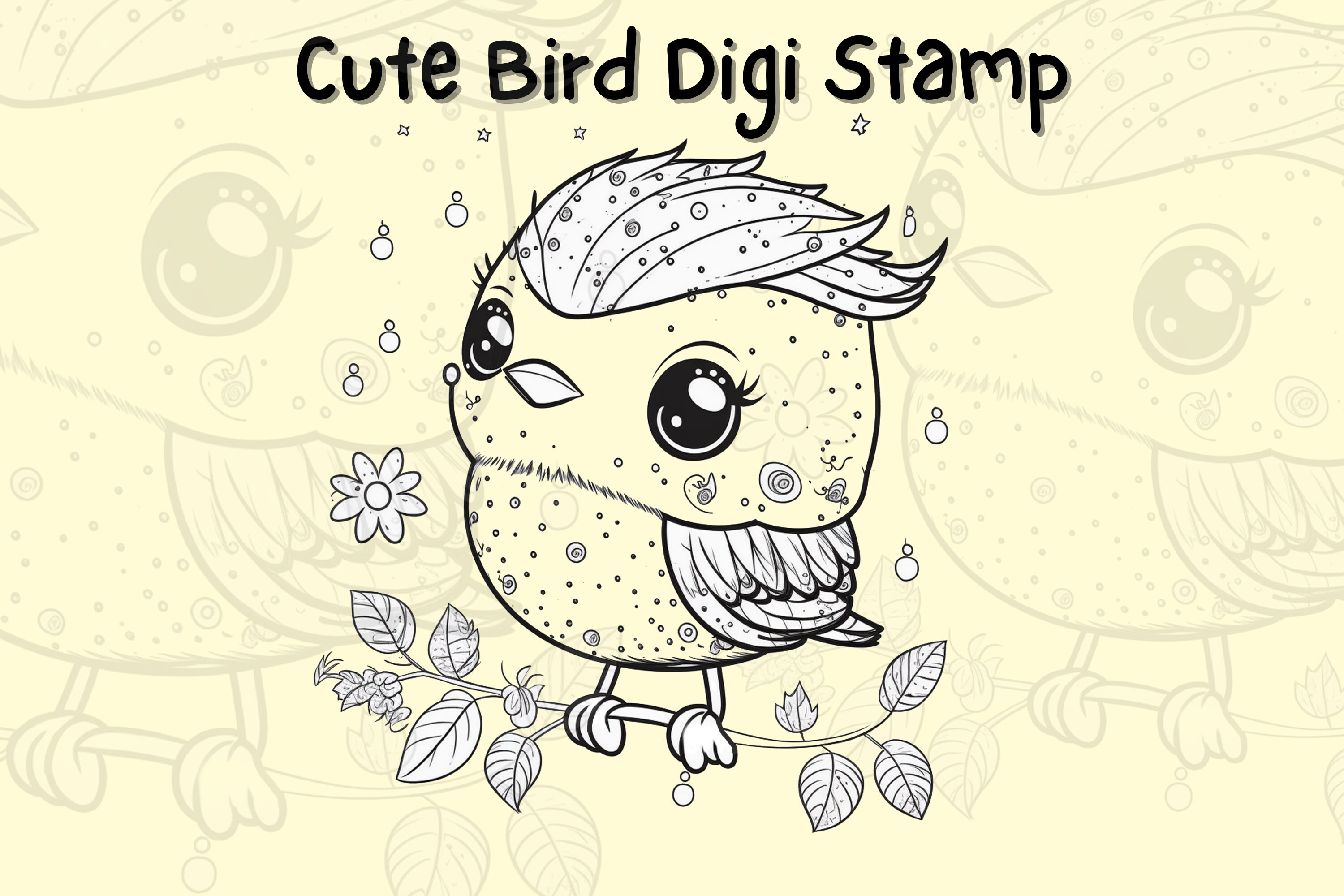 Cute Bird Digi Stamp, Cute Bird PNG, Digi Stamp,digital Stamp, Kawaii ...