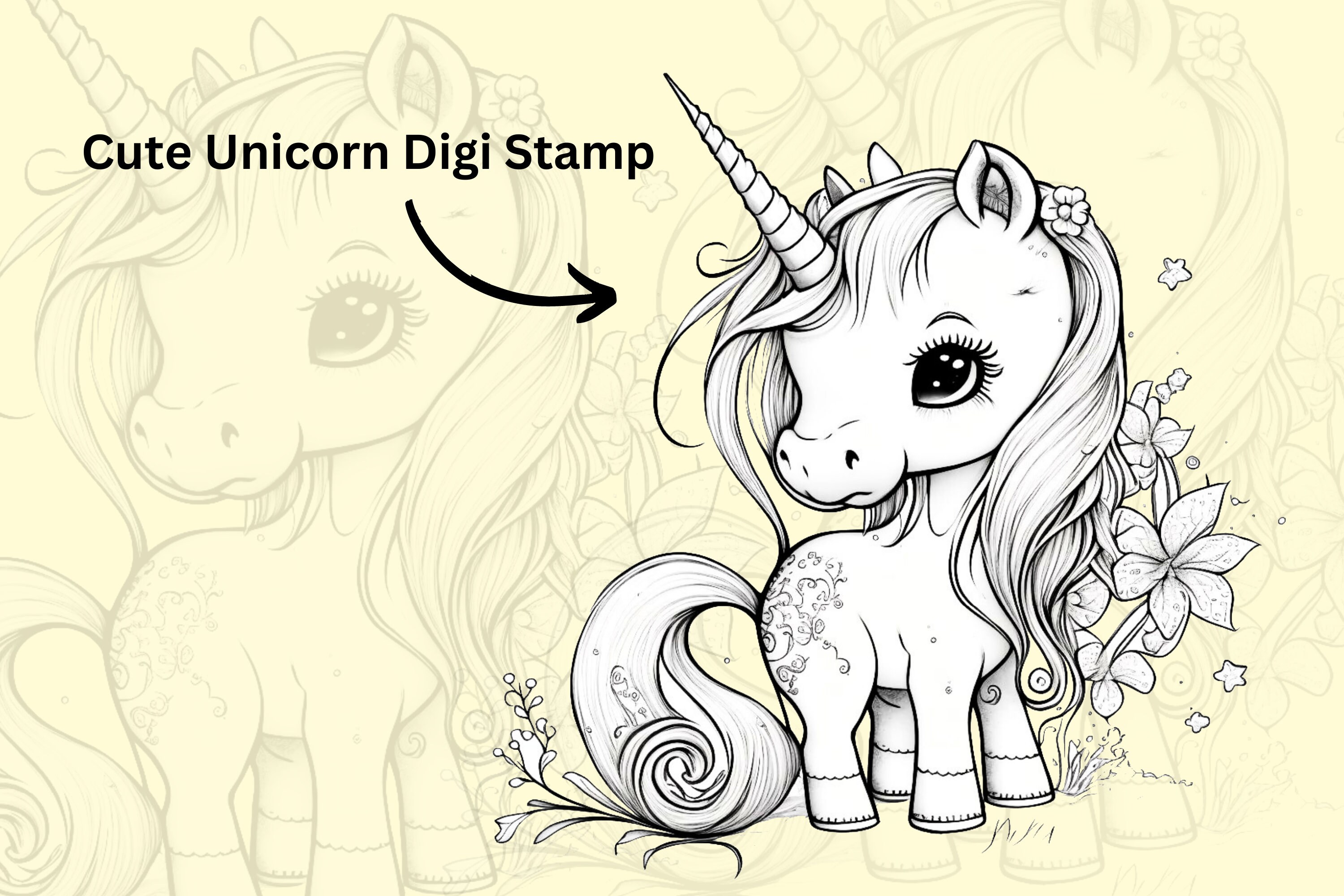Digi Stamp Unicorn, Digi Stamp, Cute Unicorn, Procreate Stamps, Digital ...