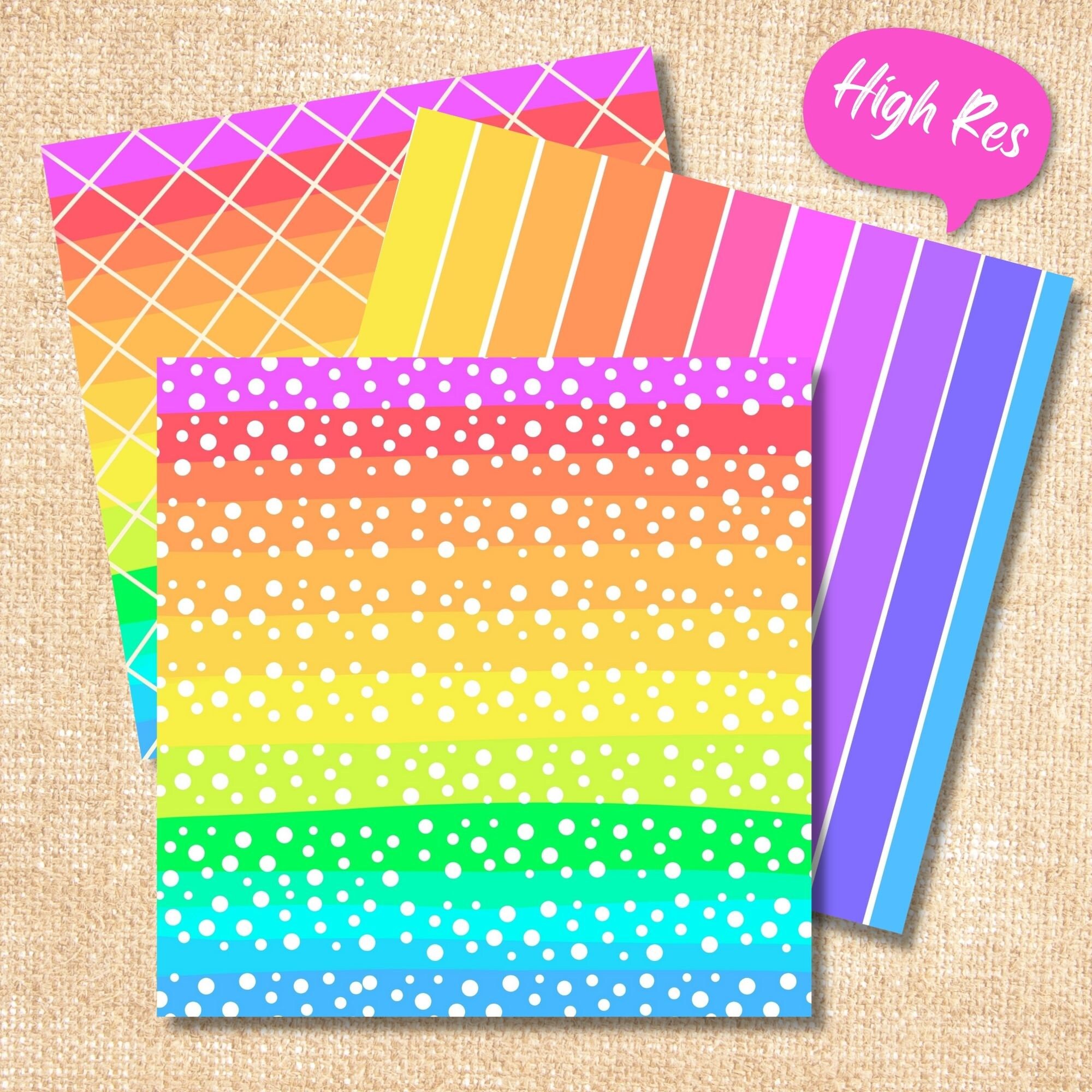 Fun Digital Paper, Rainbow Digital Paper, 12 Bright Pages, Digital ...