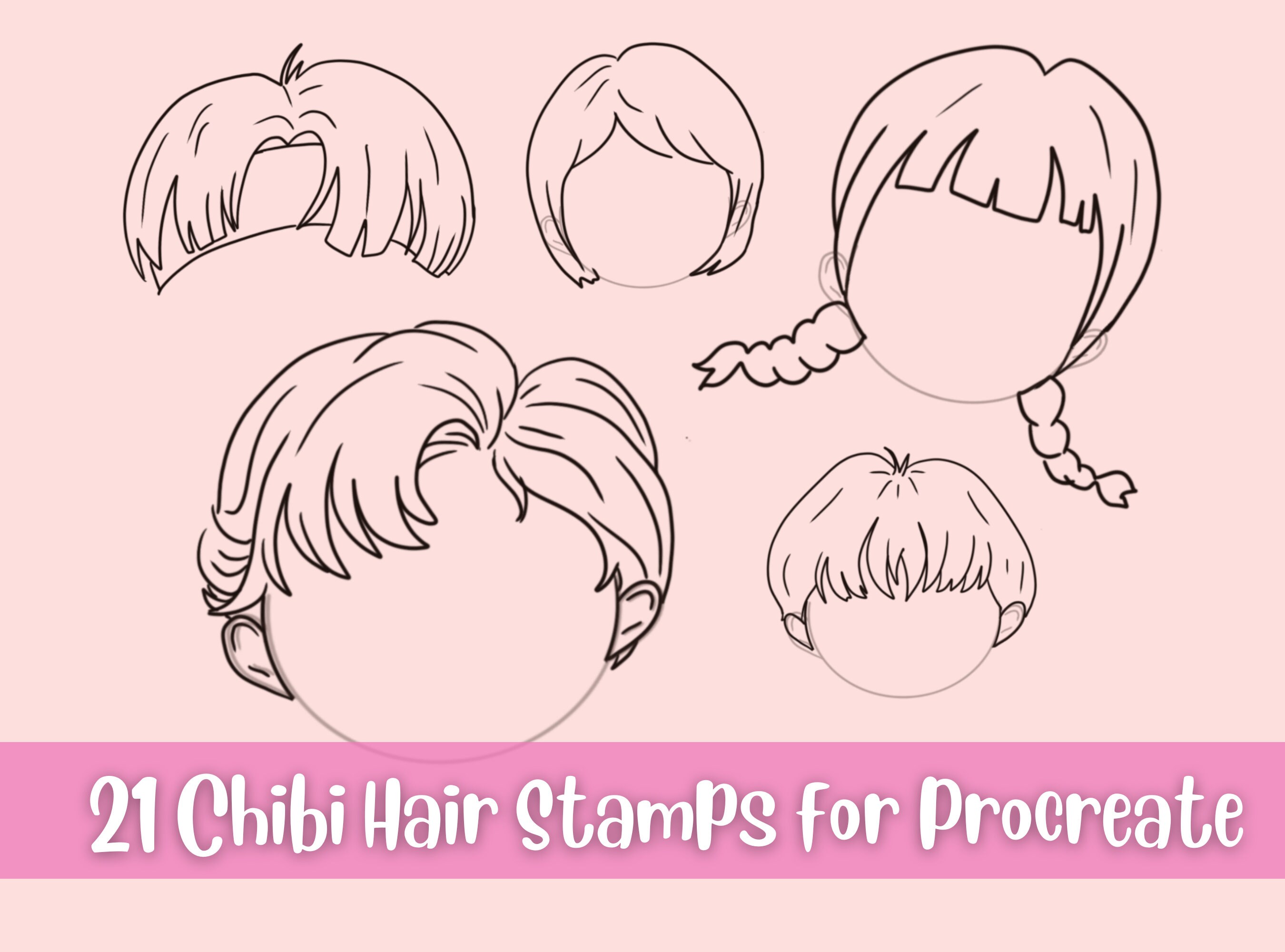 21 Chibi Hair Procreate Stamps, Chibi Stamps Procreate, Procreate Hair ...