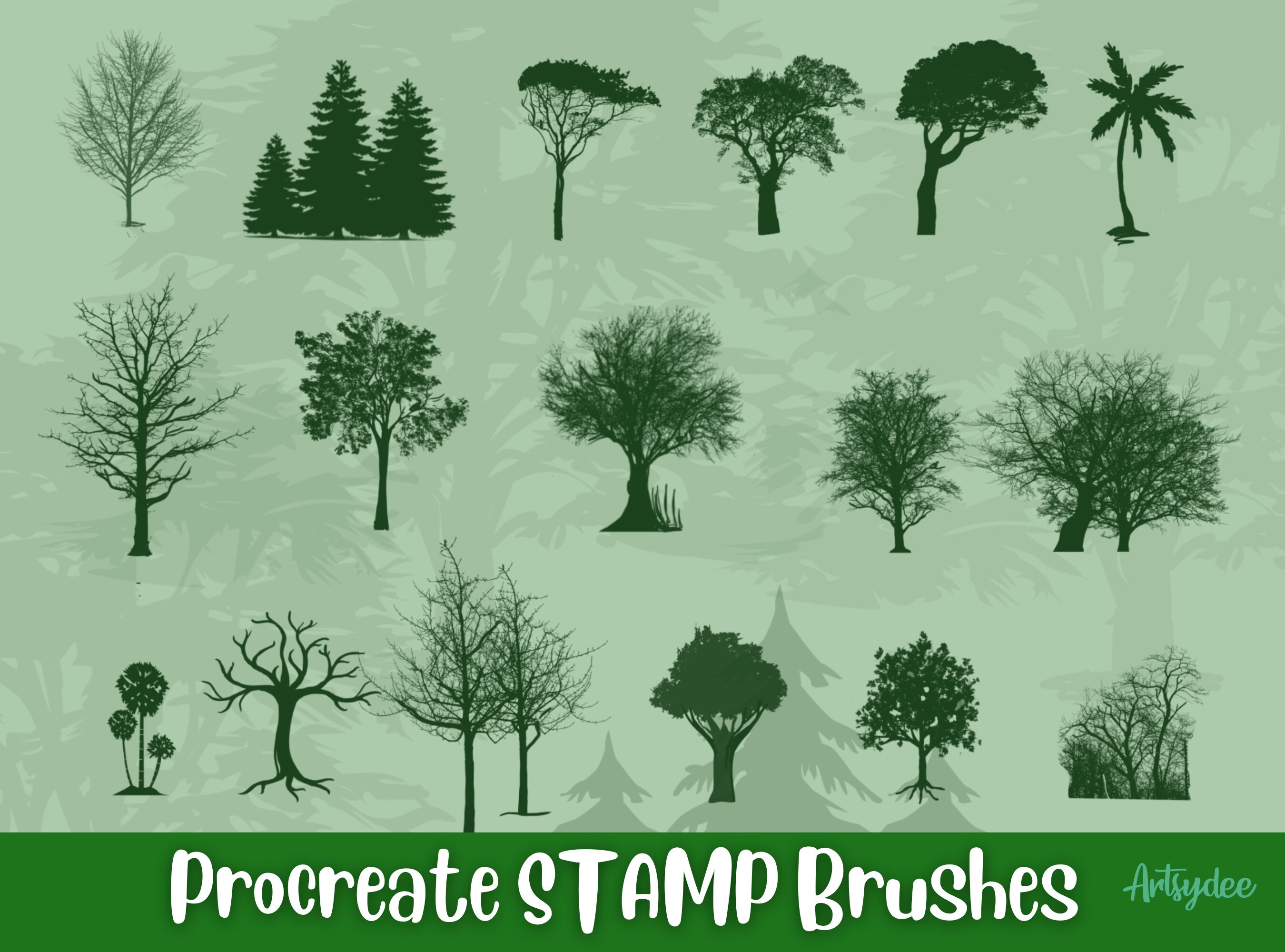 Tree Stamps Procreate, Procreate Nature Stamps, Procreate Landscape ...