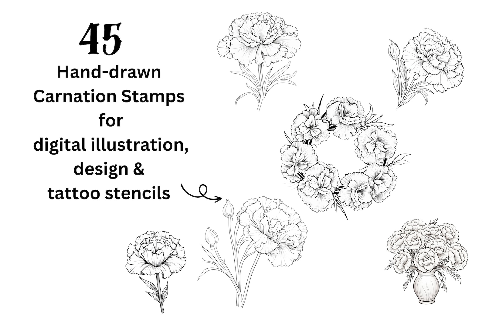 Carnation Procreate Stamp, Procreate Botanical Stamps, Procreate Flower ...