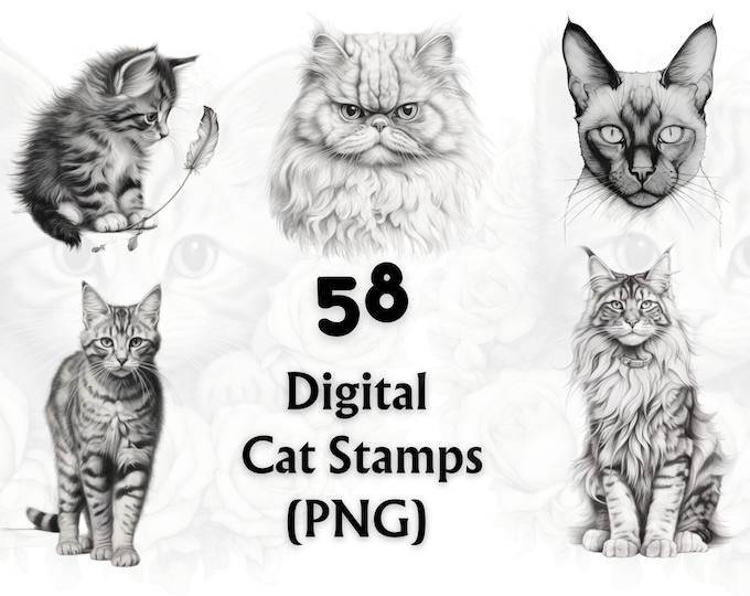 Digital Stamp, Digi Stamp, Digistamp, Purrfect Kitties and Sentiment by ...