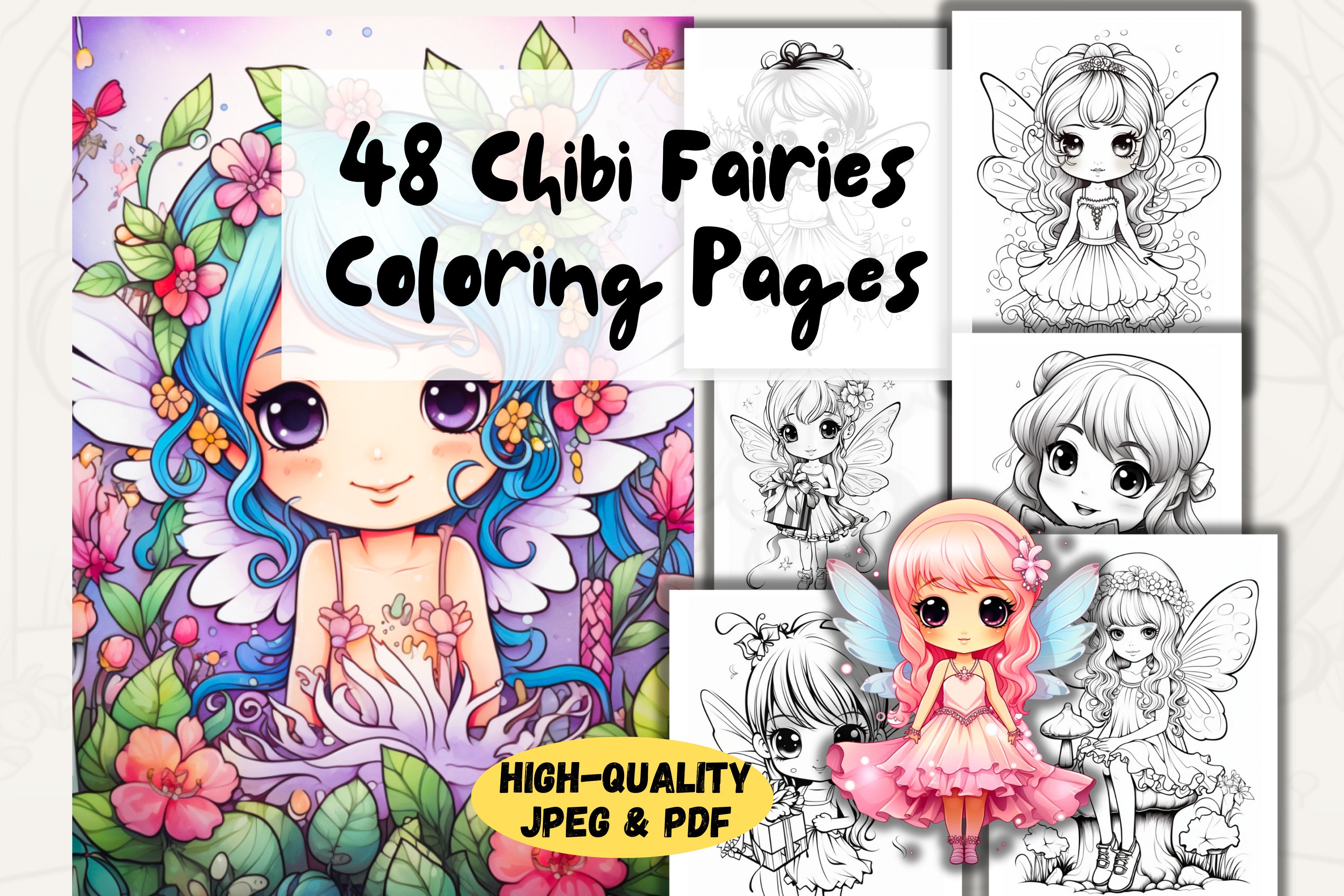 Chibi Fairies Coloring, Cute Chibi Coloring Pages for Girls, Cute Girl ...