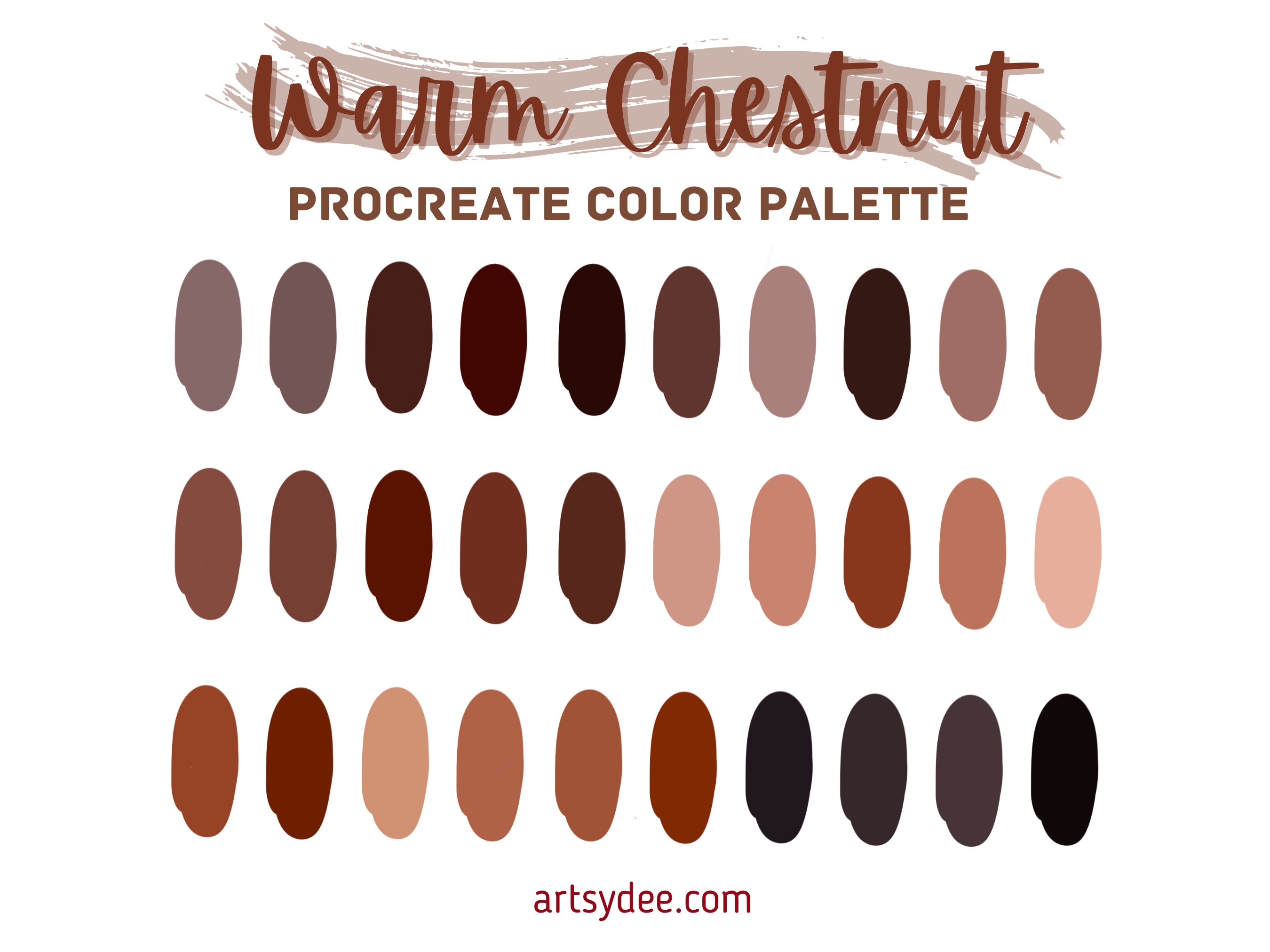 Procreate Brown Color Palette, Warm Chestnut, Hair Color Swatches ...