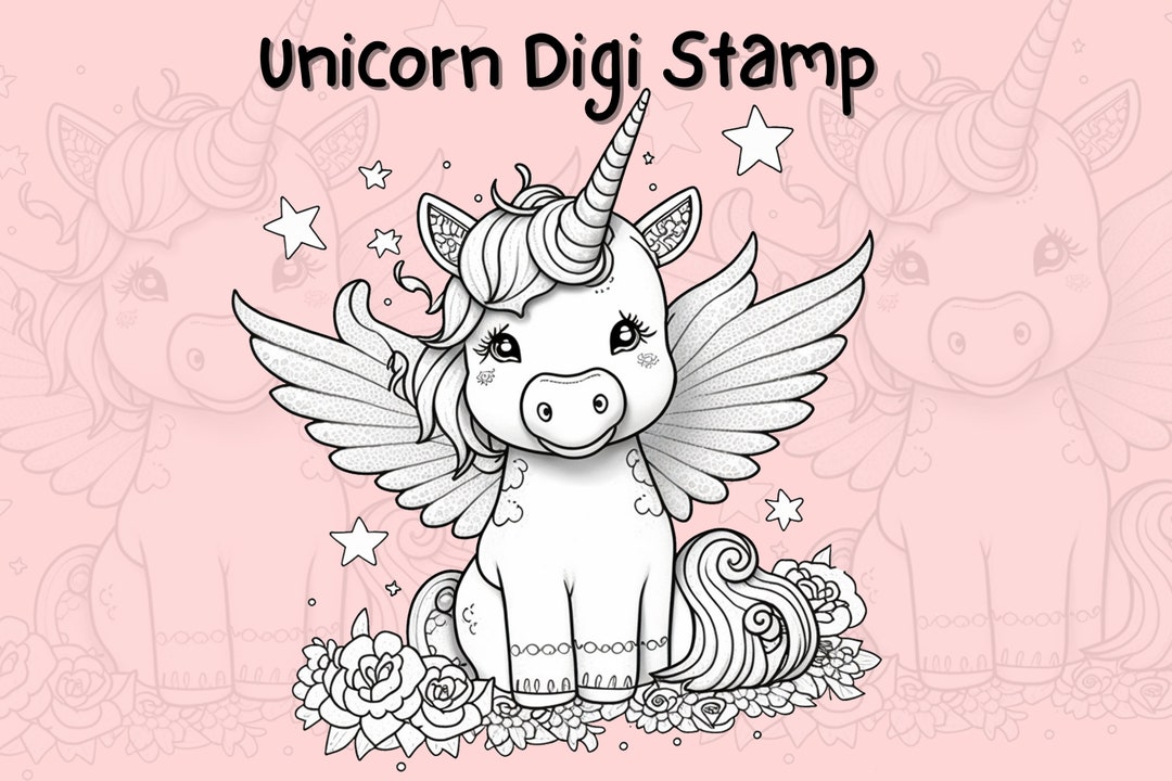Digi Stamp Unicorn, Digi Stamp, Cute Unicorn, Procreate Stamp, Digital ...