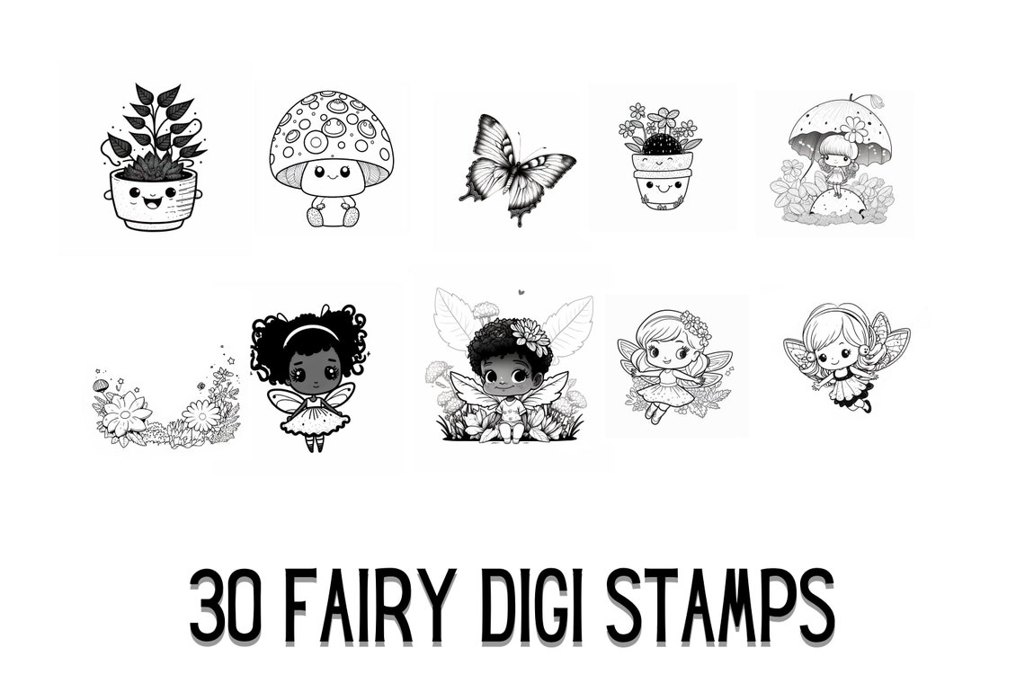 30 Fairy Digital Stamps, Fairy PNG, Coloring Page, Card Making, Fairy ...