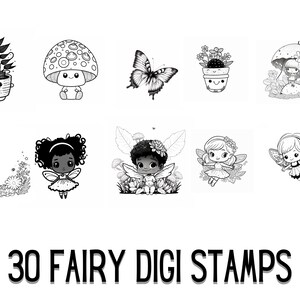 30 Fairy Digital Stamps, Fairy PNG, Coloring Page, Card Making, Fairy ...