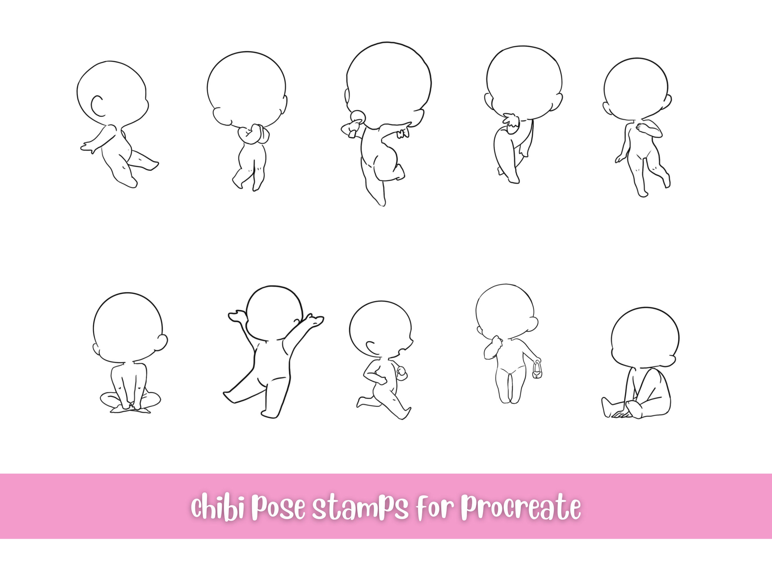 26 sellos chibi Procreate, Chibi Poses Procreate, Procreate Anime ...