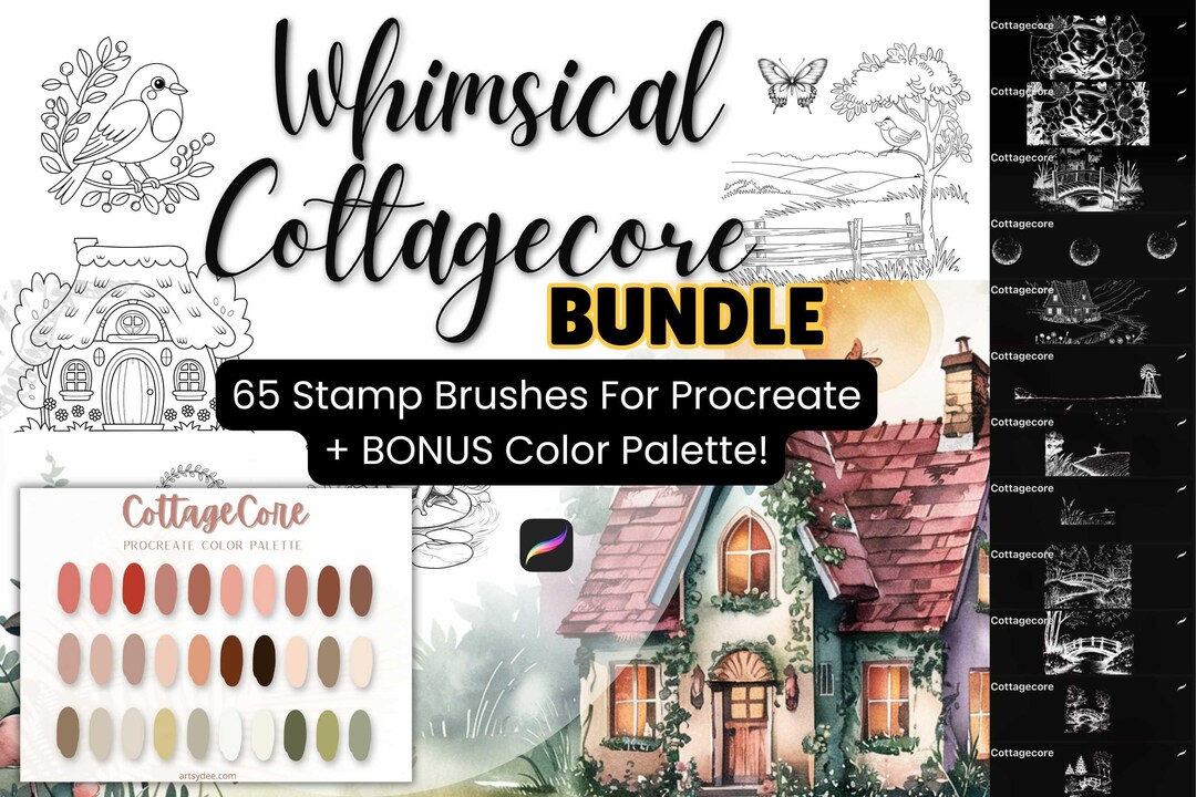 Cottagecore Procreate Stamps & Color Palette, Bundle, Stampset ...