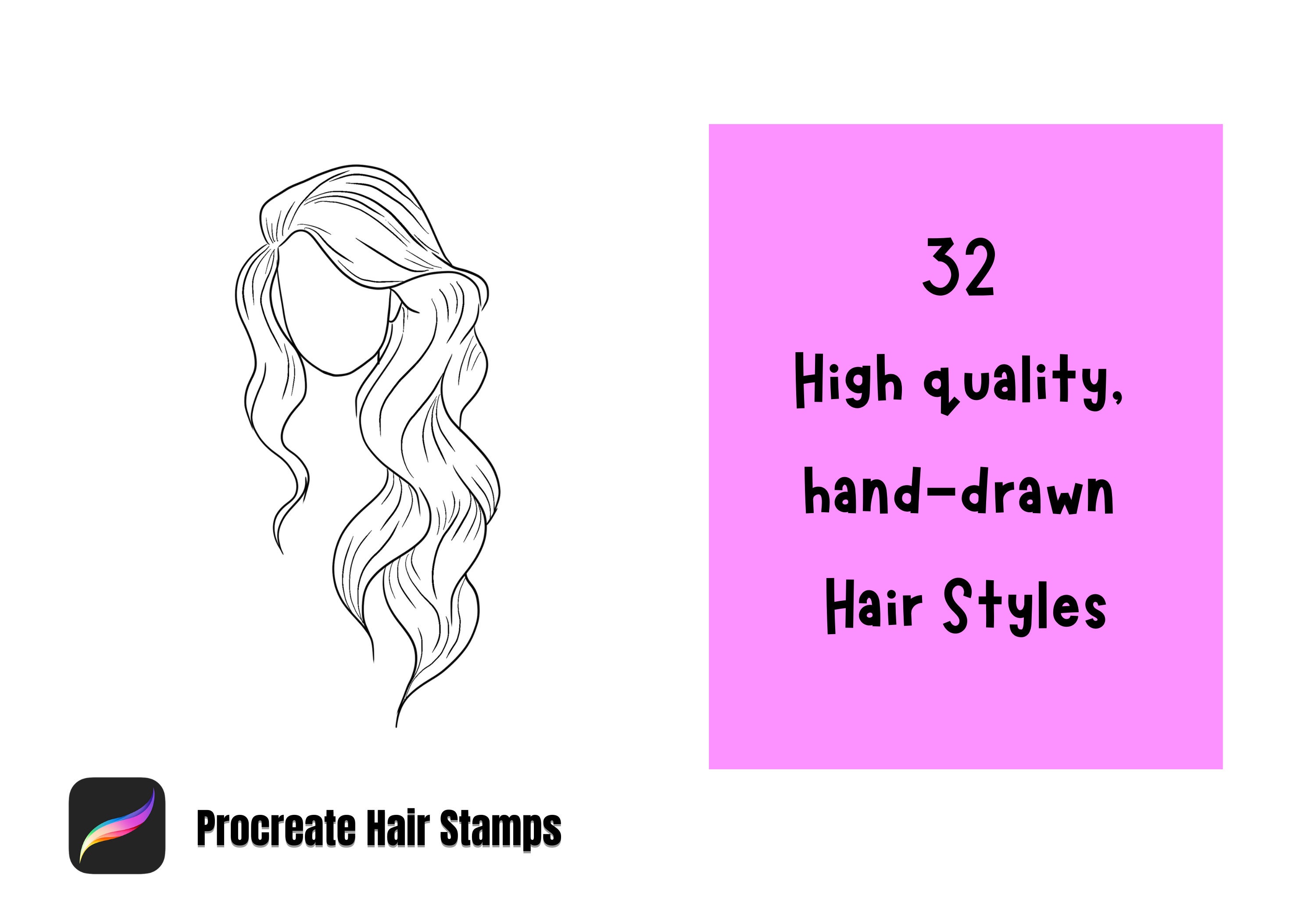32 Procreate Hair Stamps, Procreate Hair Brushes, Procreate Wavy Hair ...