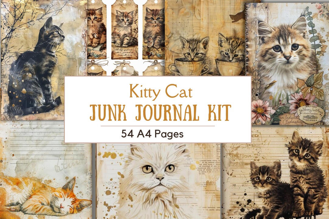 54 Kitty Cat Junk Journal Pages, Cat Junk Journal, Junk Journal Kit ...