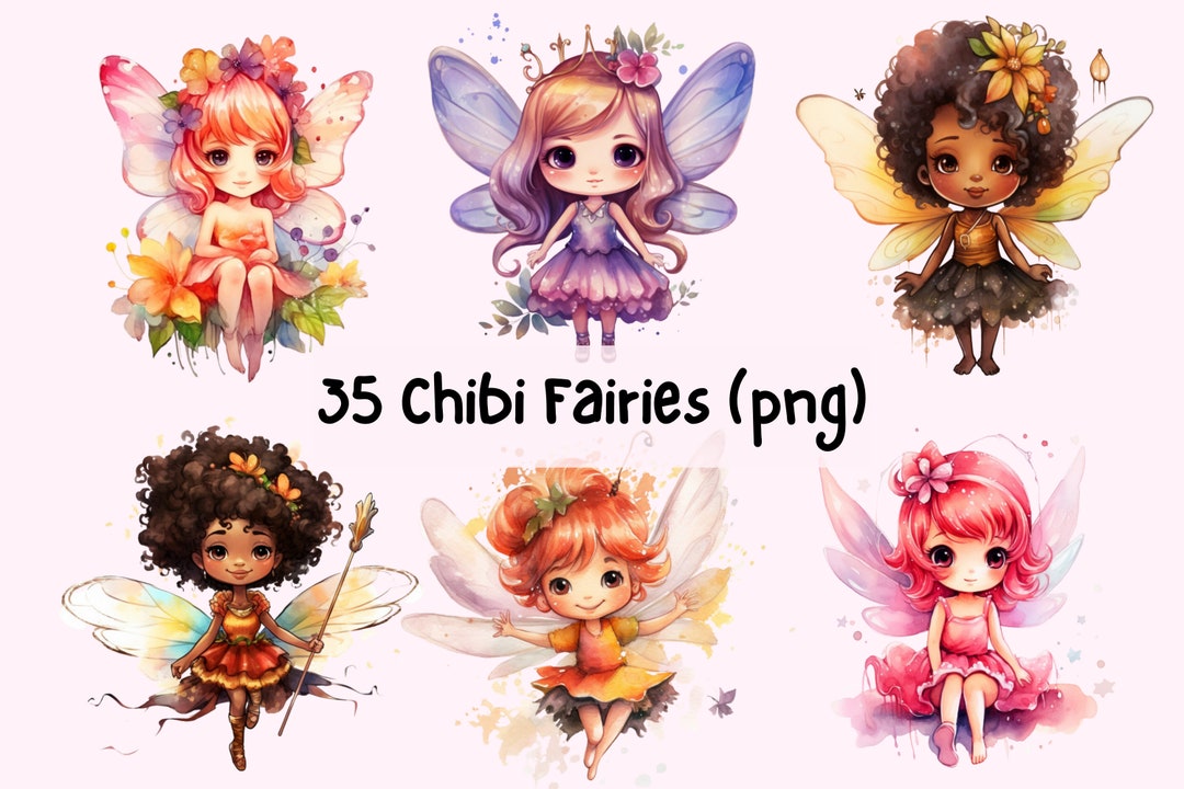 35 Chibi Fairy Clipart, Cute Chibi Fairy, Digital PNG, Cute Chibi ...