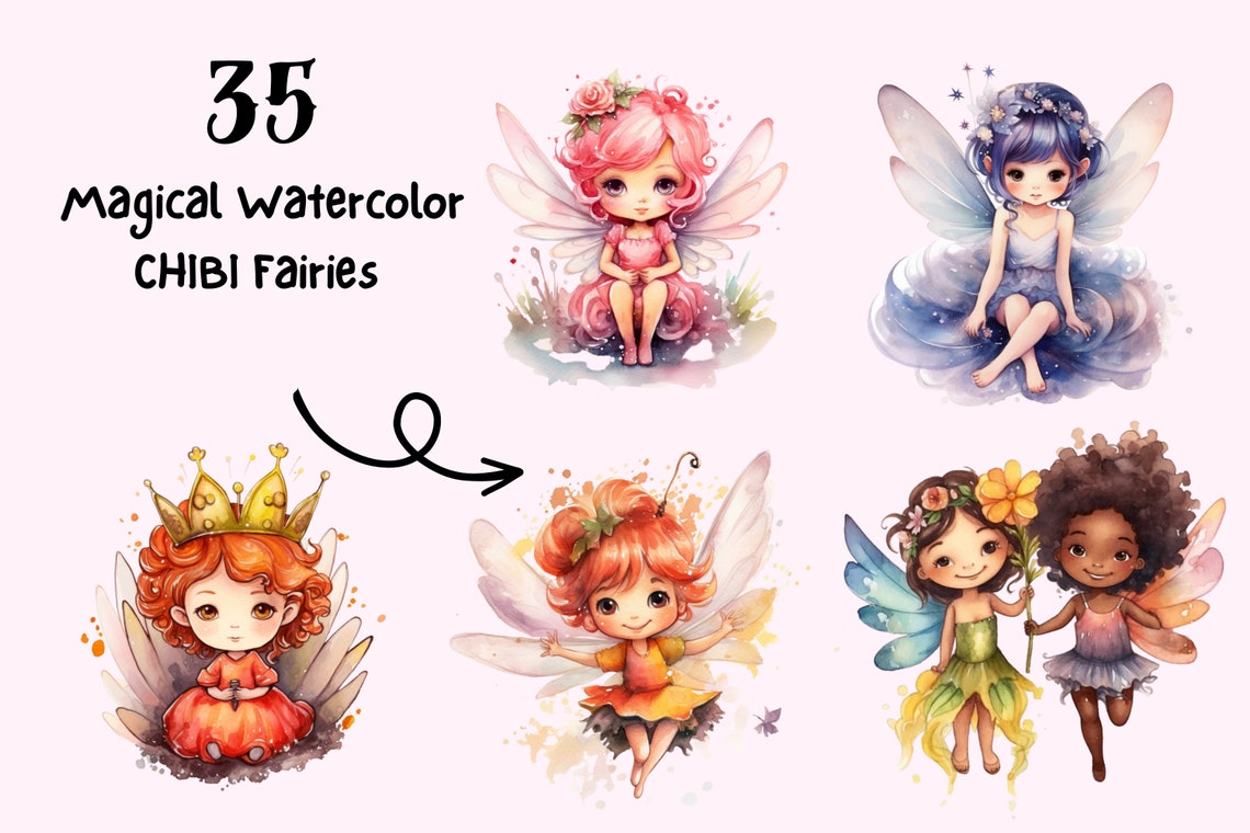 35 Chibi Fairy Clipart, Cute Chibi Fairy, Digital PNG, Cute Chibi ...