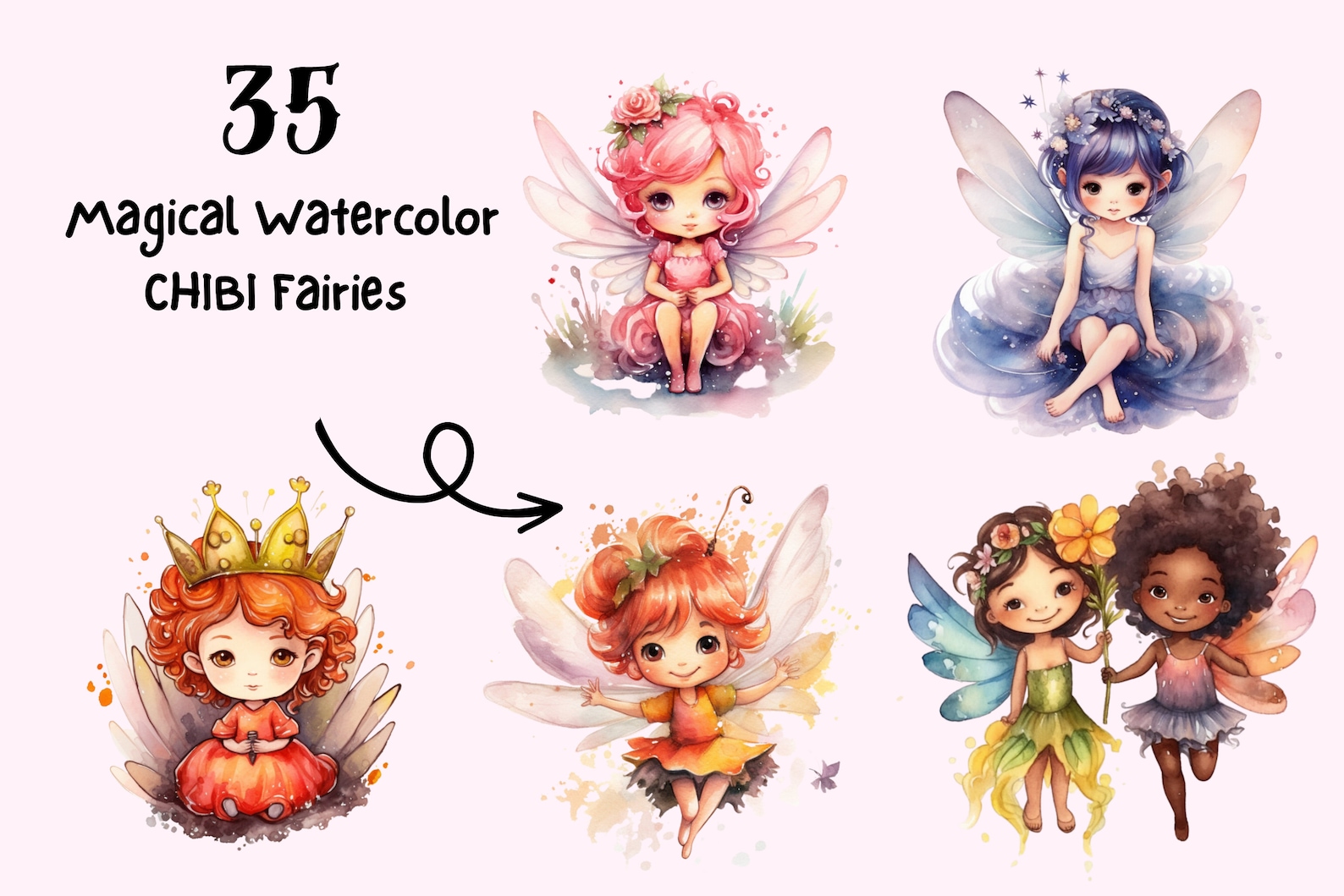 35 Chibi Fairy Clipart, Cute Chibi Fairy, Digital PNG, Cute Chibi ...