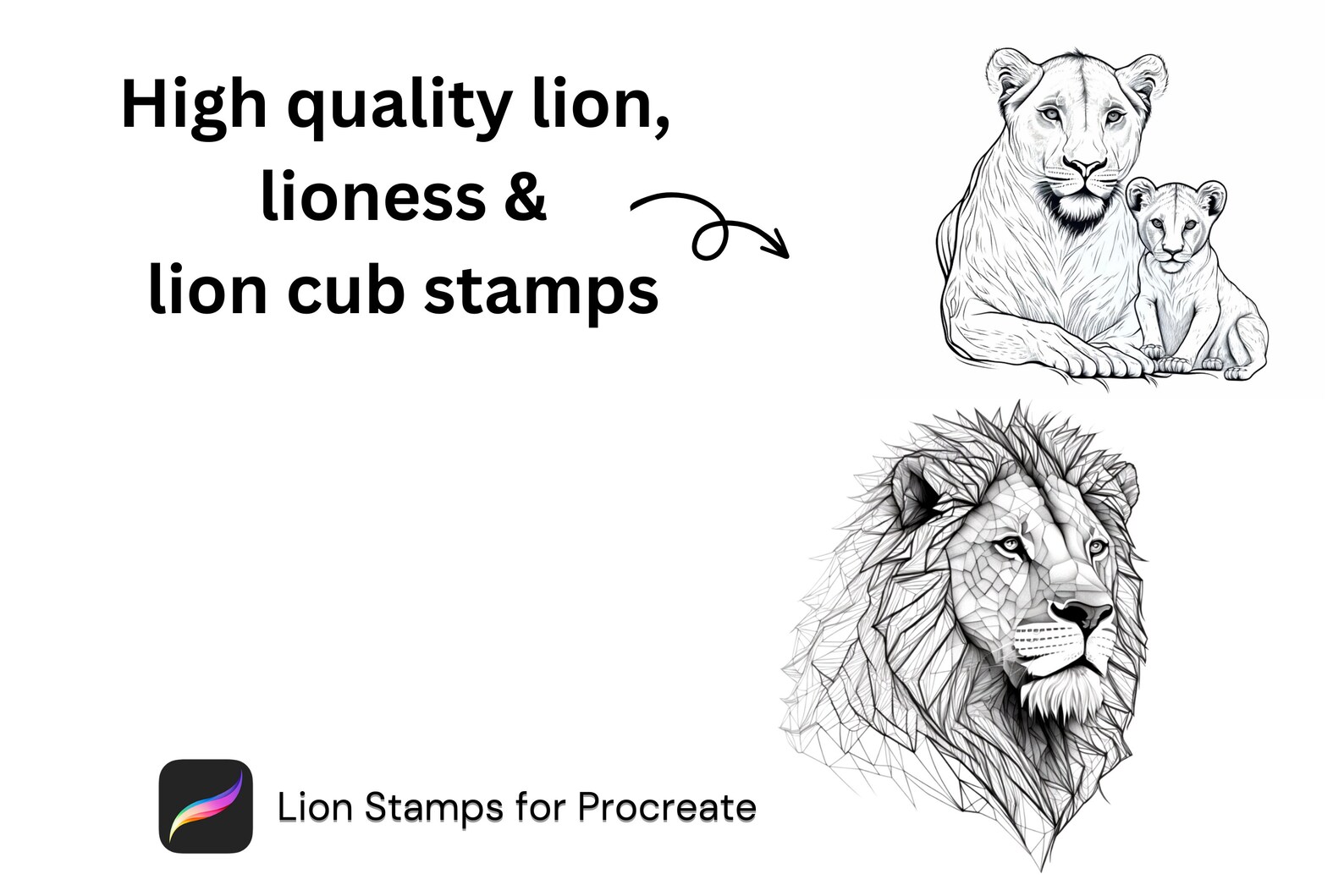 Lion Procreate Stamp, Lion Stamps, Lion and Cubs Tattoo Procreate ...