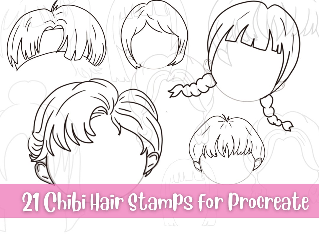 21 Chibi Hair Procreate Stamps, Chibi Stamps Procreate, Procreate Hair ...