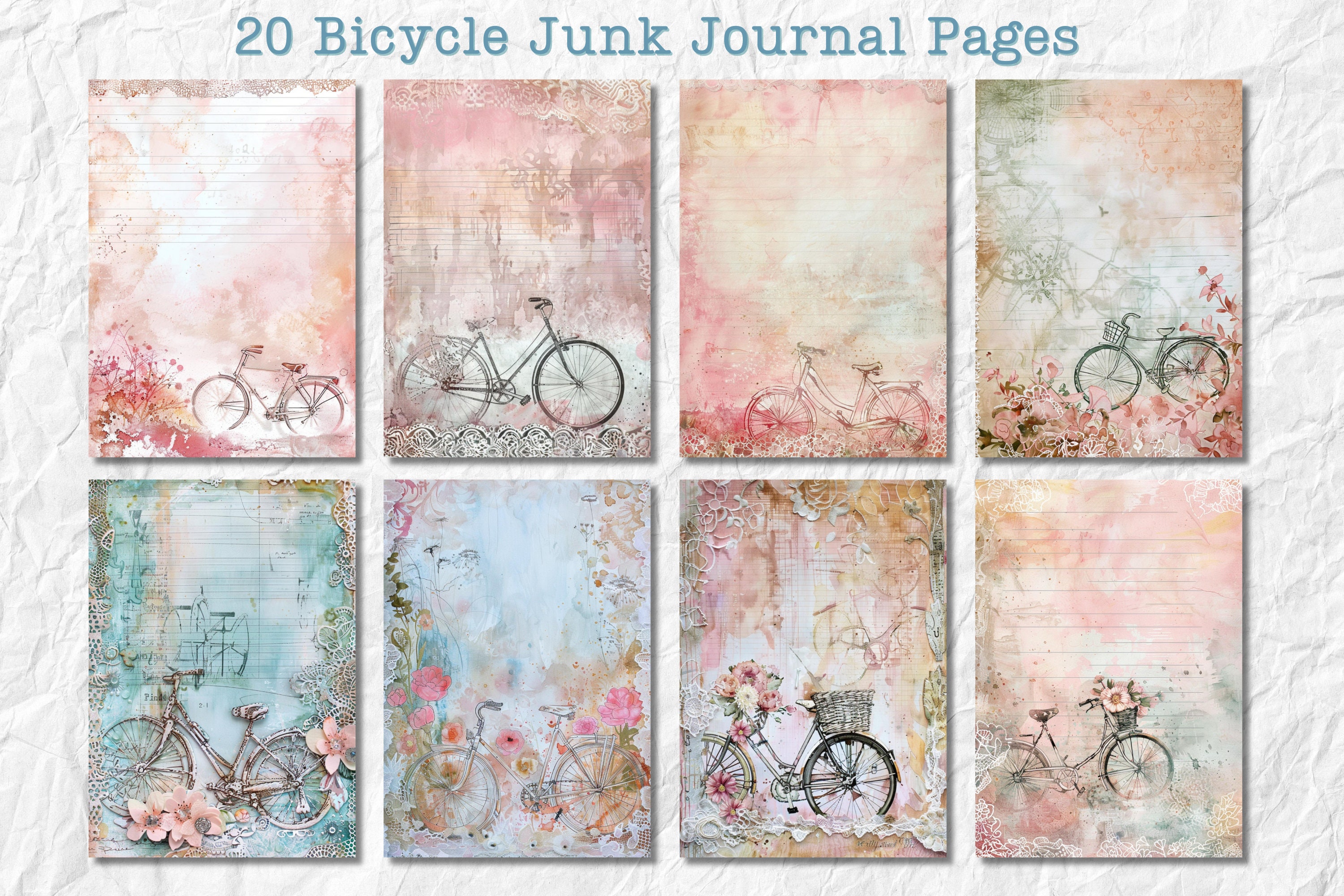Bicycle Junk Journal Paper, Bicycle Journal Paper, Junk Journal Kit ...
