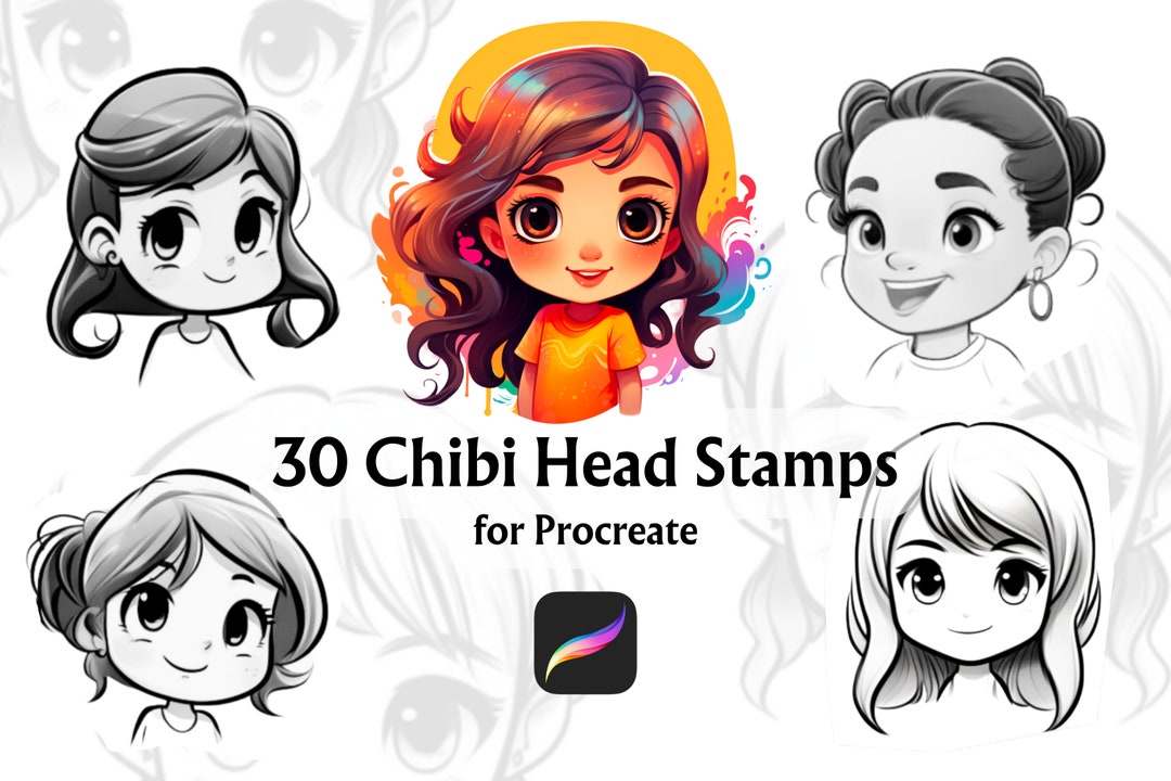 30 Chibi Heads for Procreate, Chibi Faces, Chibi Hair, Chibi Procreate ...