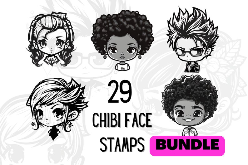 29 Chibi Faces PNG Bundle, Chibi Head, Chibi PNG, Chibi Procreate ...