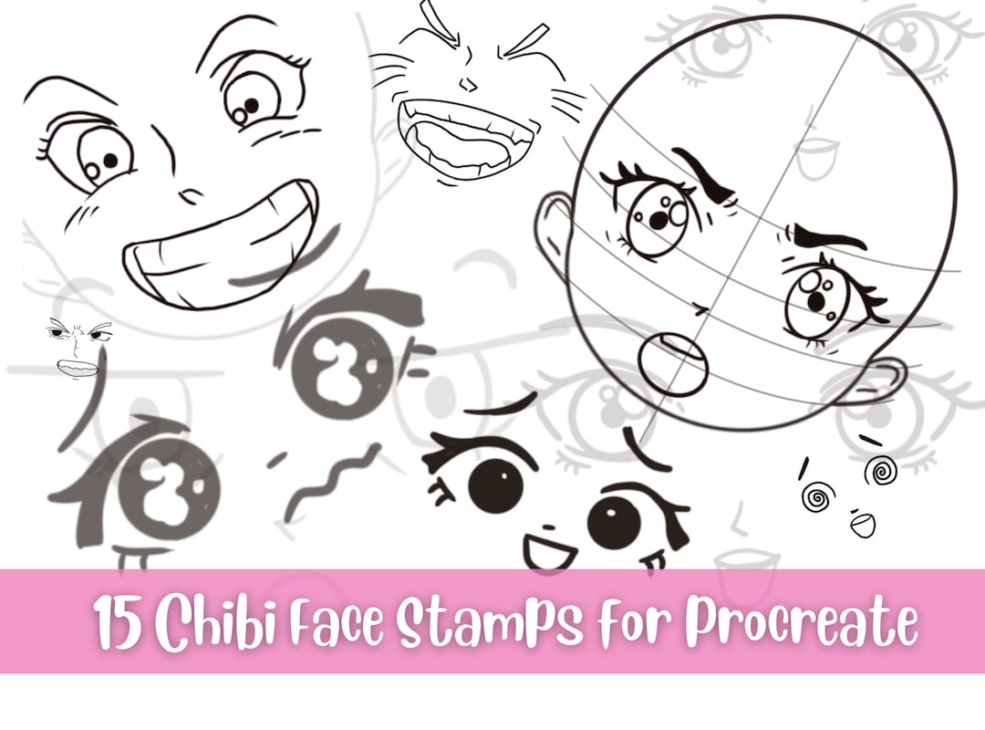 15 Chibi Face Stamps Procreate, Procreate Face, Procreate Chibi ...