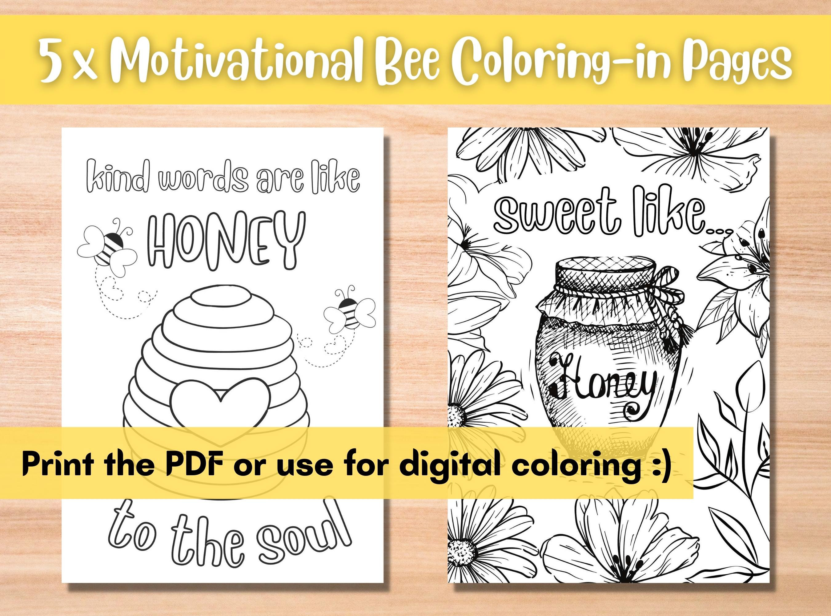 Motivational Bee Coloring in Pages, Procreate Coloring in Pages ...