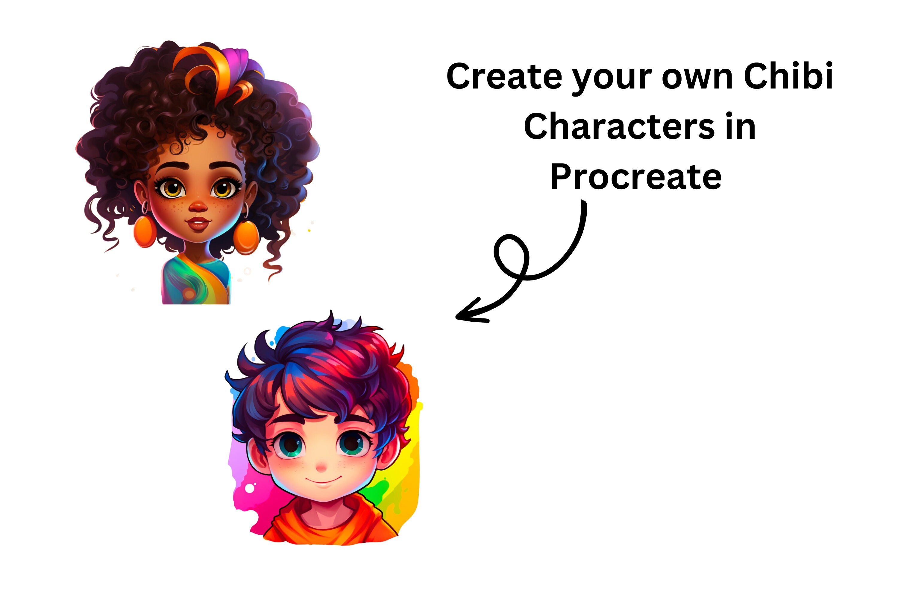 30 Chibi Heads for Procreate, Chibi Faces, Chibi Hair, Chibi Procreate ...