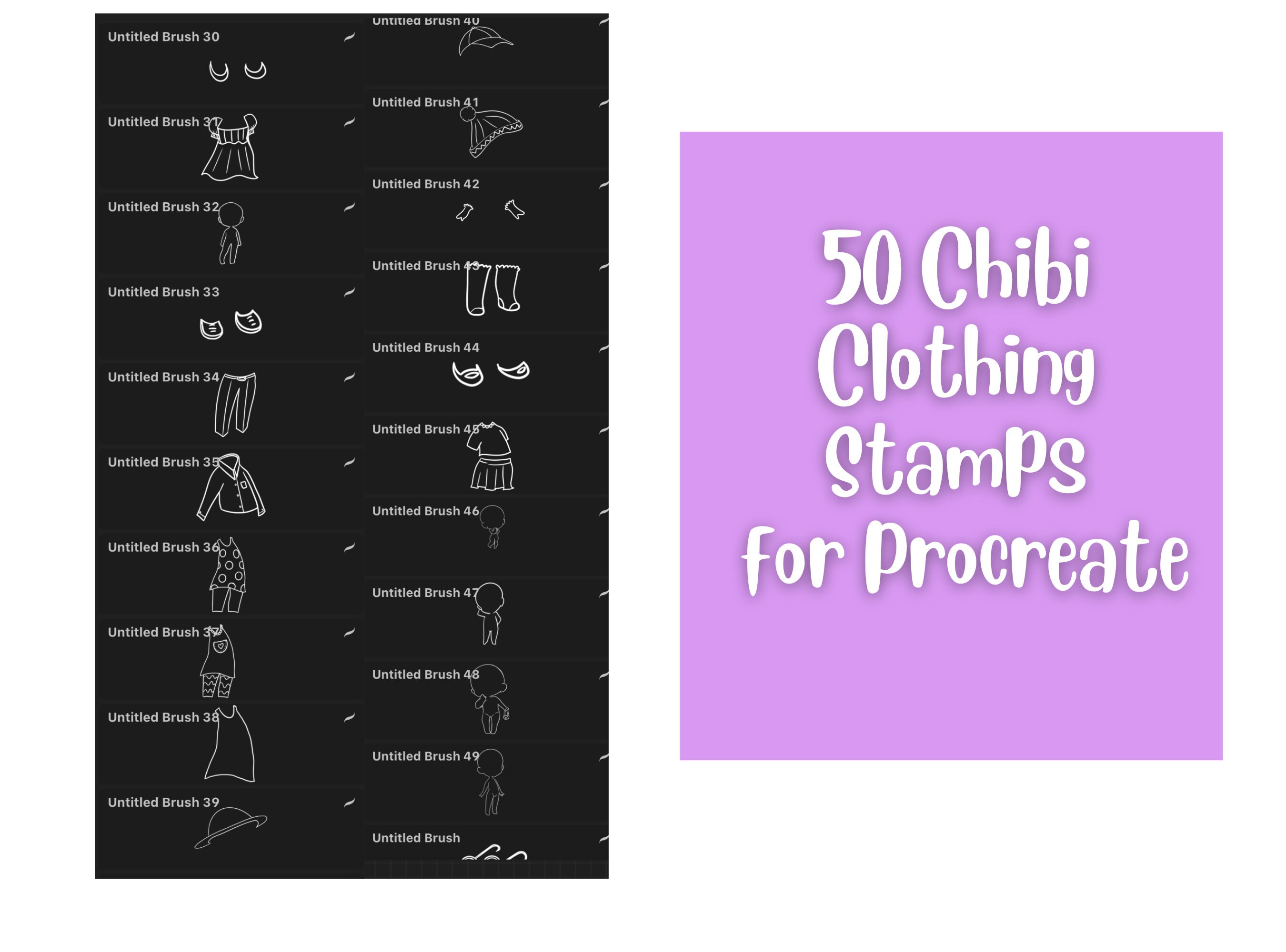50 Chibi Clothing, Procreate Stamps, Chibi Stamps Procreate, Procreate ...