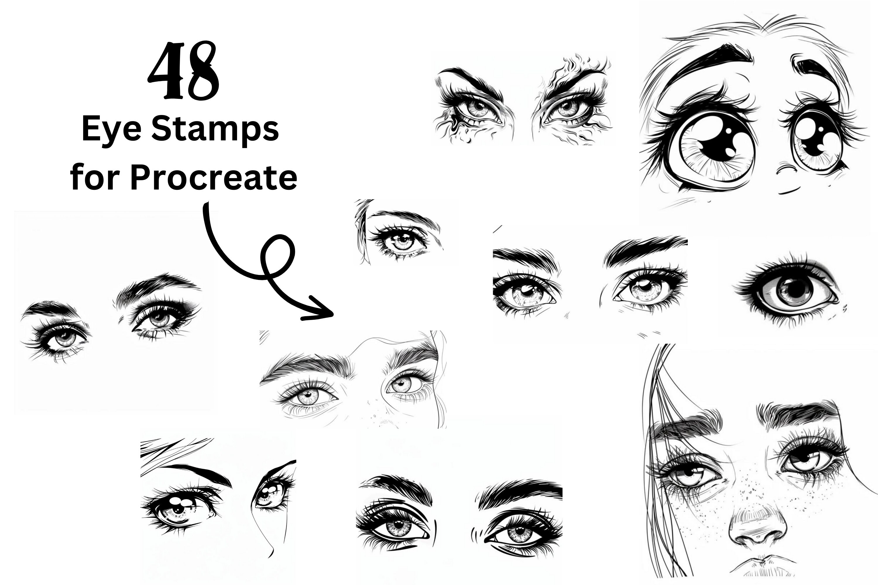 48 Eyes Procreate, Procreate Eyes, Anime Eyes Procreate, Procreate ...