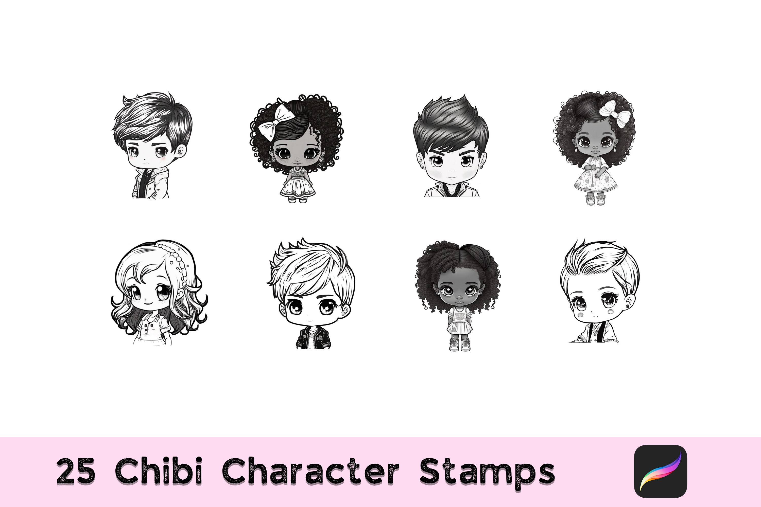25 Chibi Stamps Procreate, Chibi Head Procreate, Procreate Stamps Chibi ...