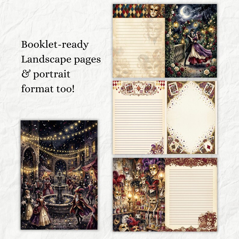 Harlequin Masquerade Junk Journal Kit Printable | 90 Pages Venetian ...