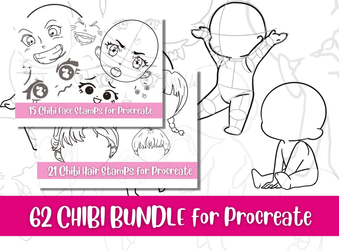 62 Chibi Stamps Bundle Procreate, Chibi Procreate BUNDLE, Chibi Body ...
