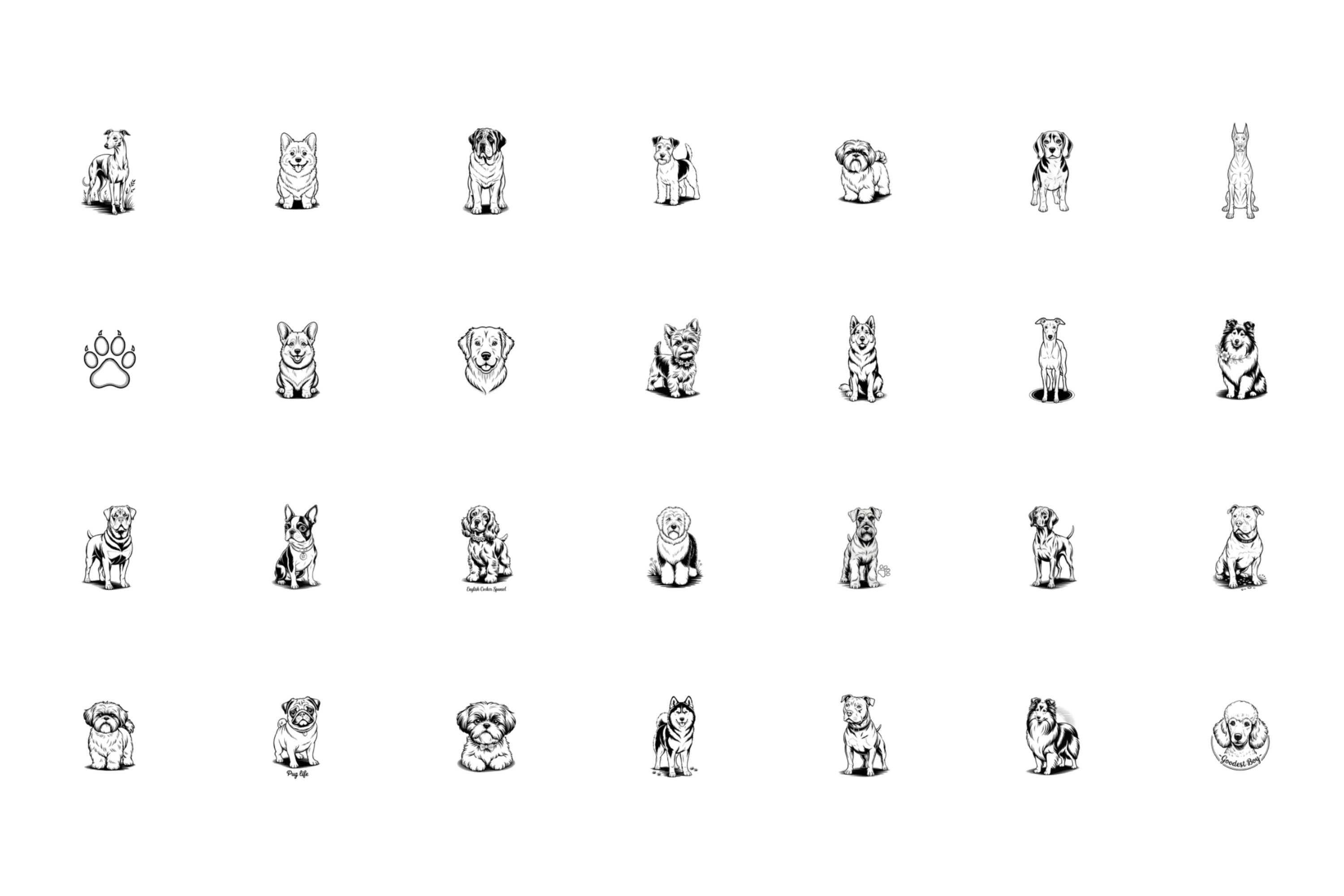 125 Dog Digital Stamps, Dogs PNG Bundle, Dogs Digi Stamps, Dogs Outline ...