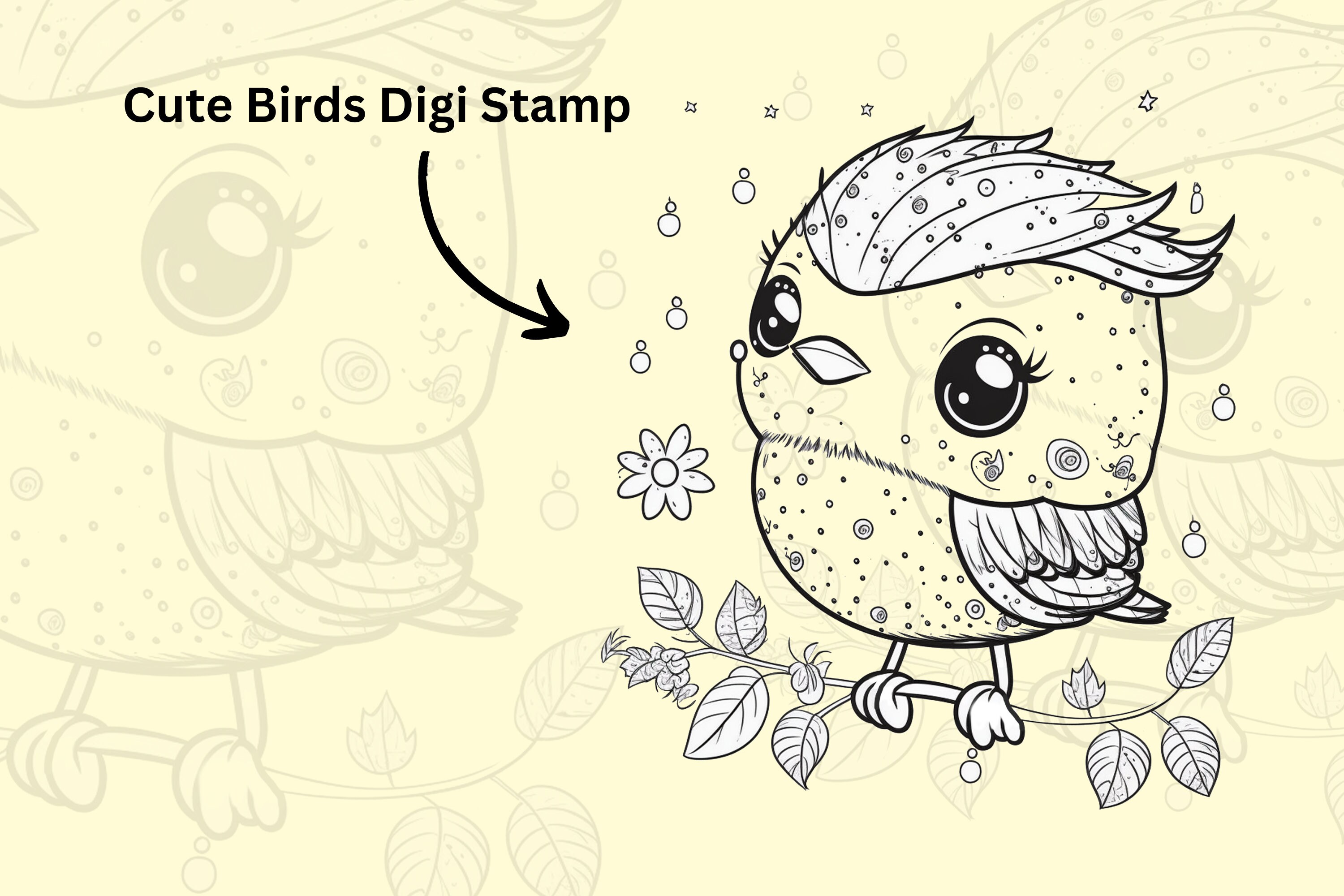 Cute Bird Digi Stamp, Cute Bird PNG, Digi Stamp,digital Stamp, Kawaii ...