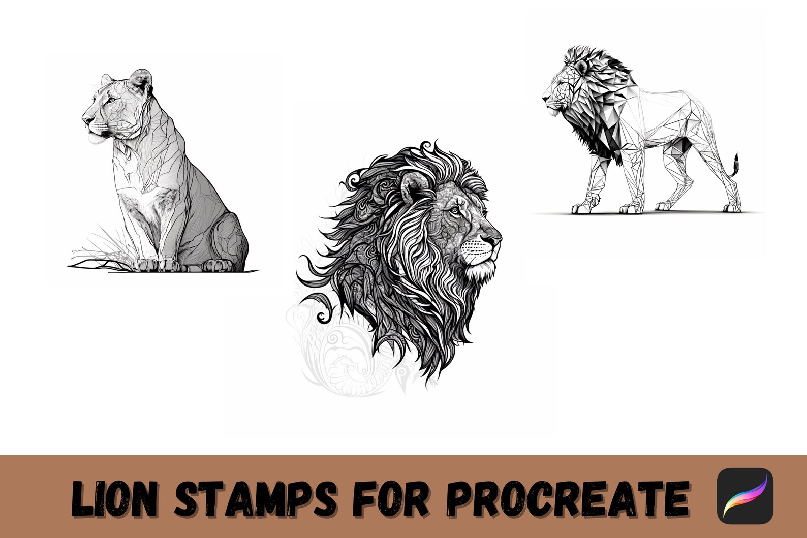 Lion Procreate Stamp, Lion Stamps, Lion and Cubs Tattoo Procreate ...
