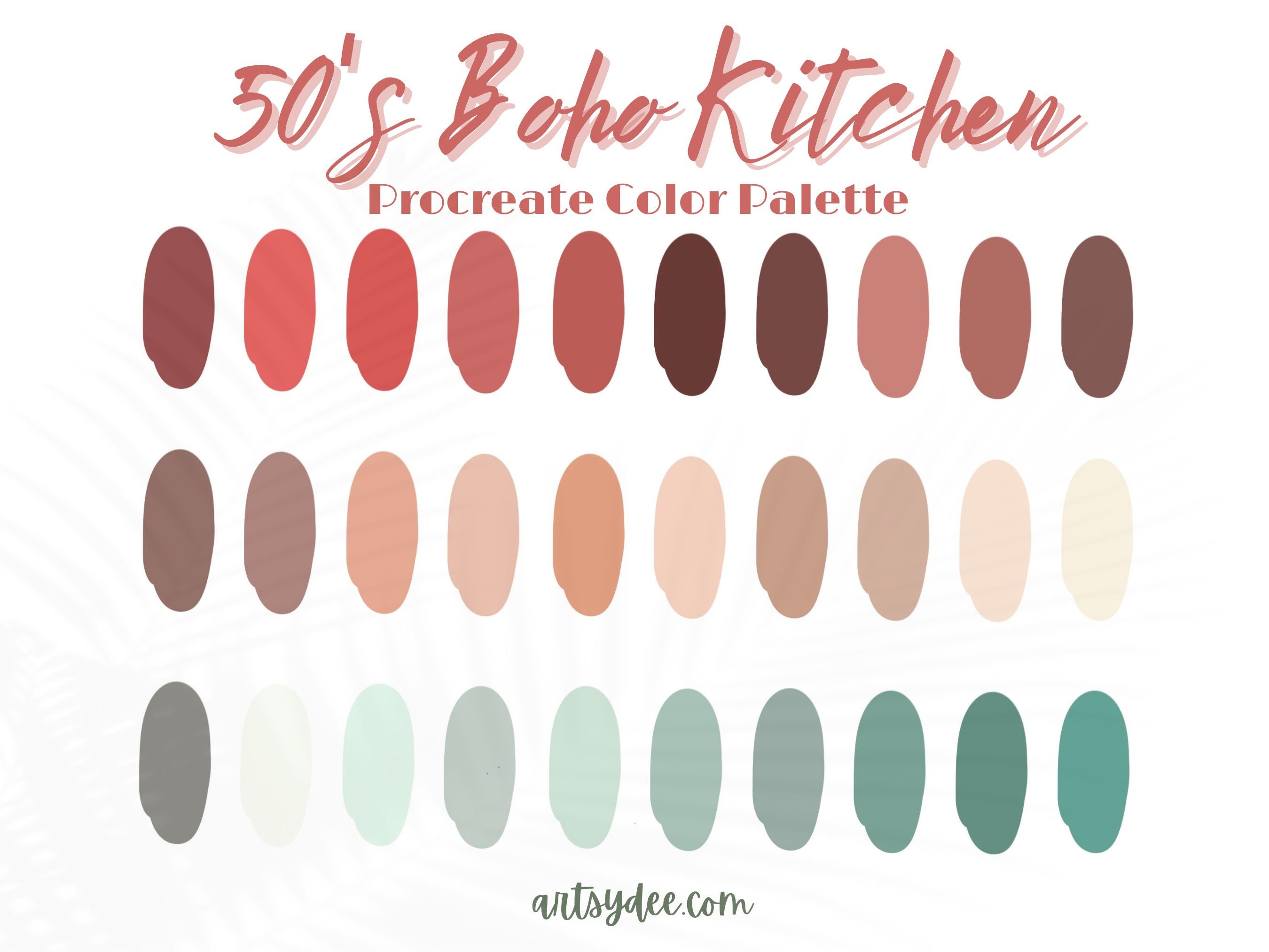 Procreate Color Palette Boho | Procreate Retro Color Palette | 50's ...